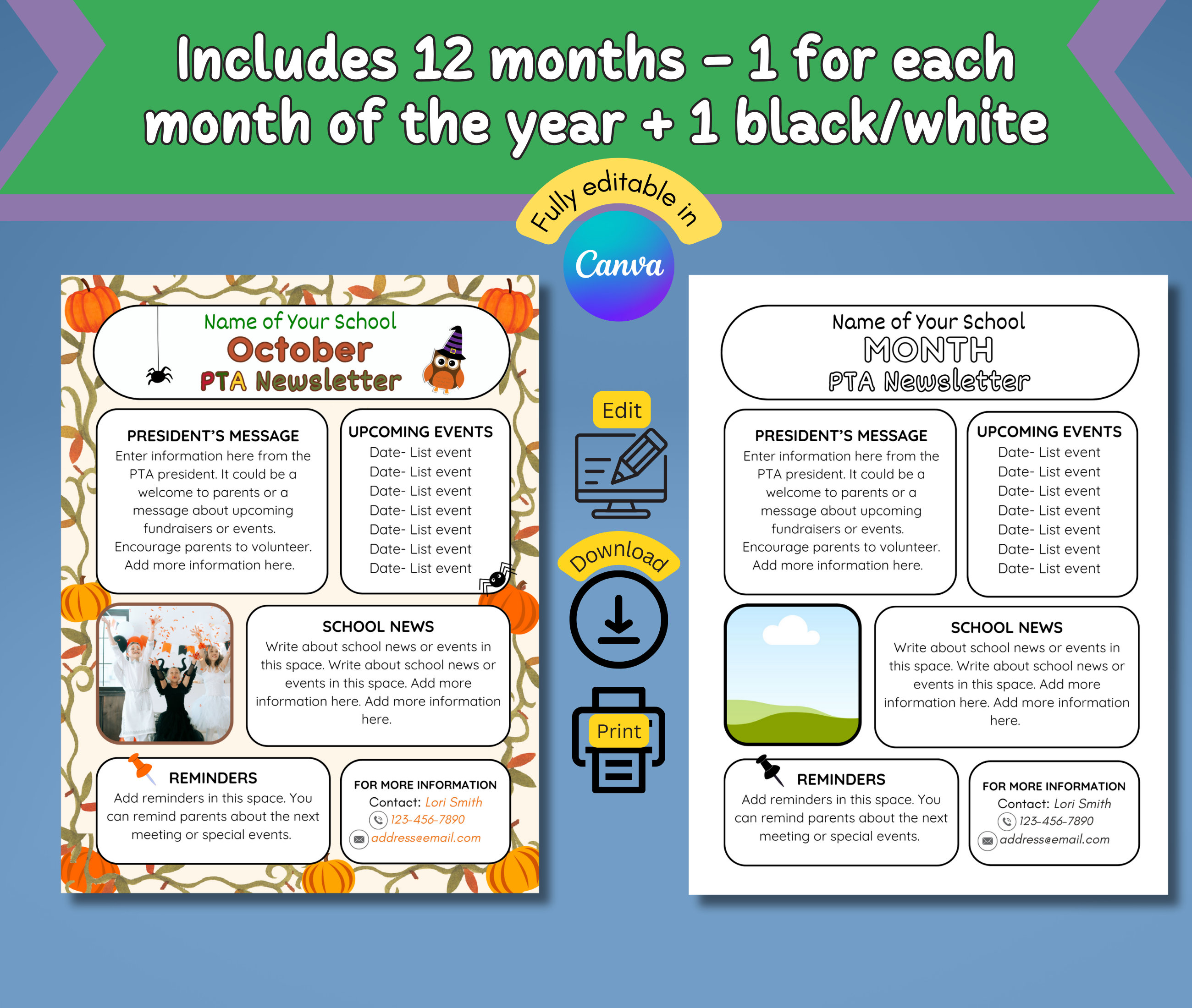 PTA PTO Newsletter Bundle, PTA Newsletter, Pto Newsletter, Editable Pta ...