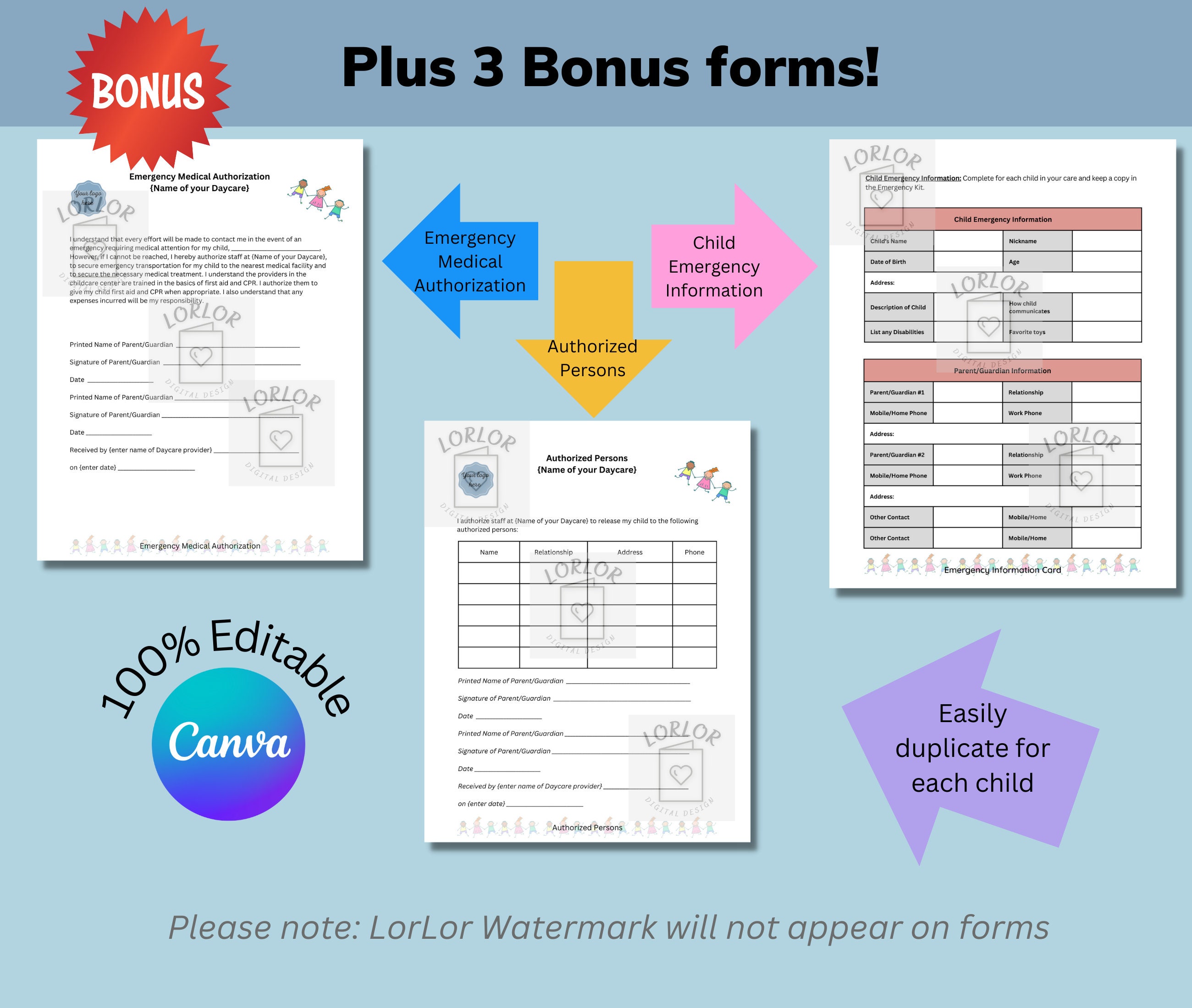 Daycare Emergency Plan, Childcare Emergency Plan, Daycare Forms ...