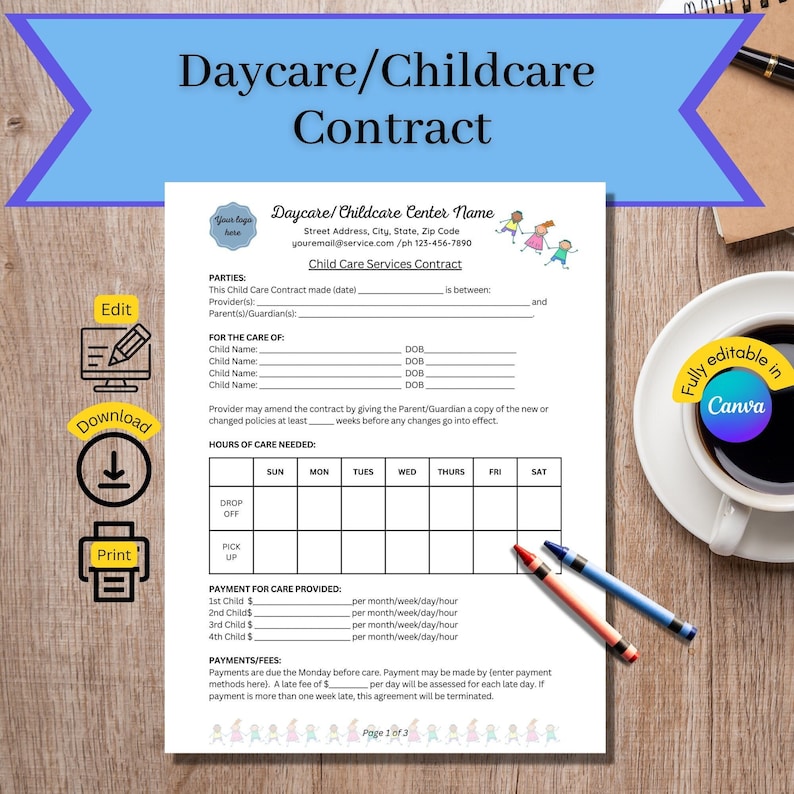 Editable Daycare Contract, Home Daycare Contract, Daycare Agreement ...