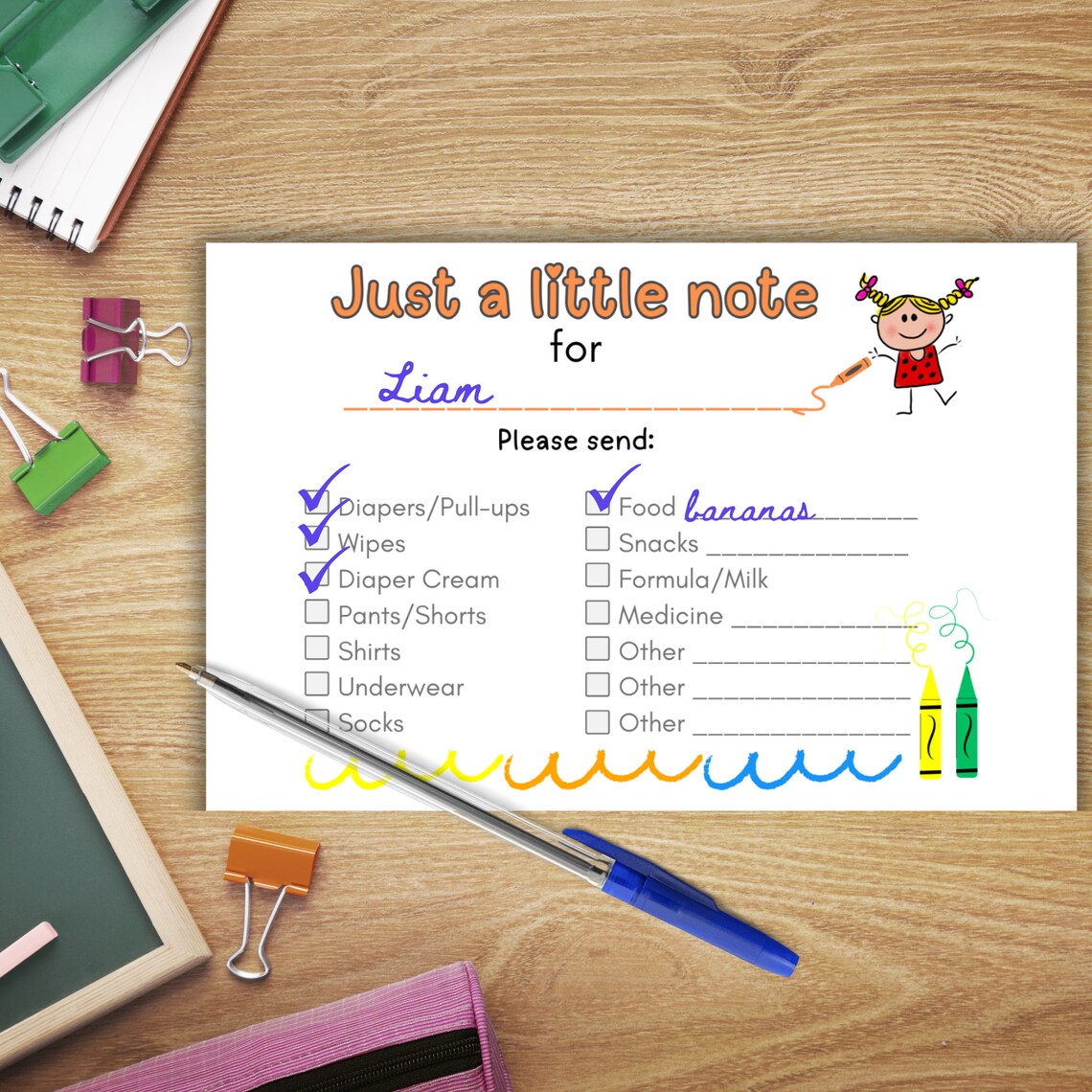 Daycare Supply Note: Printable Reminder, Editable in Canva (digital ...