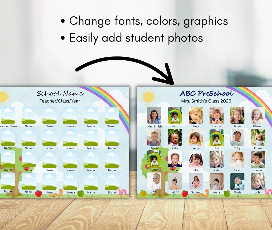 School Class Composite Template for CANVA, Kindergarten School Photo ...
