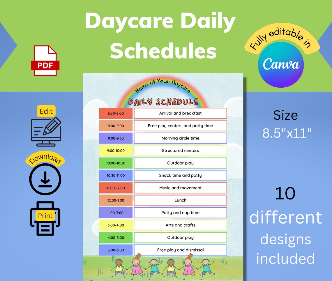 Editable Daycare Schedule Template: In-home Child Care (digital ...