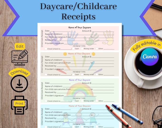 Daycare Receipt Printable, Printable Payment Receipt for Child Care ...