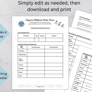 Daycare Enrollment Forms, Fully Editable, Child Care Enrollment Forms ...