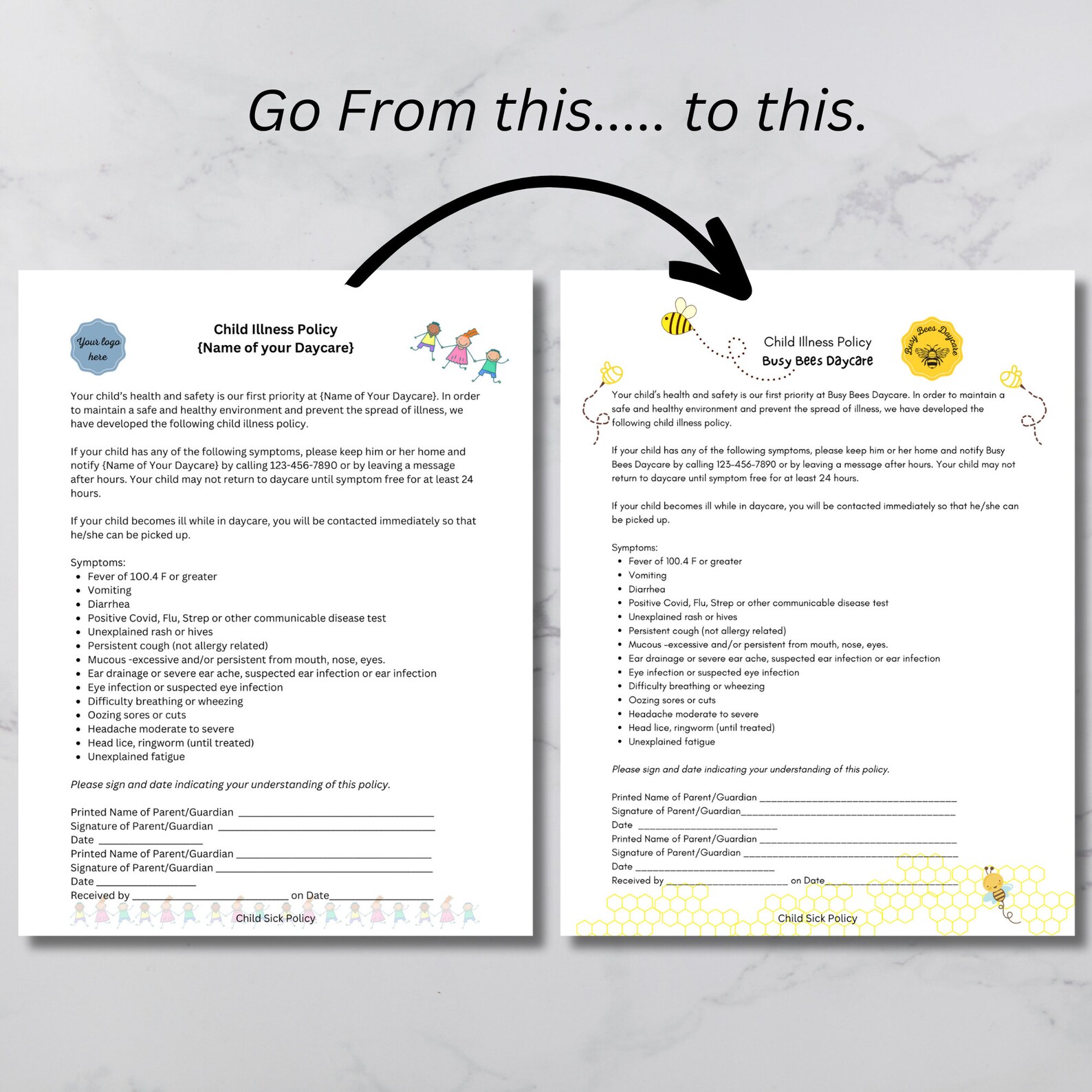 Daycare Sick Policy, Child Care Illness Policy, Sick Child Policy ...