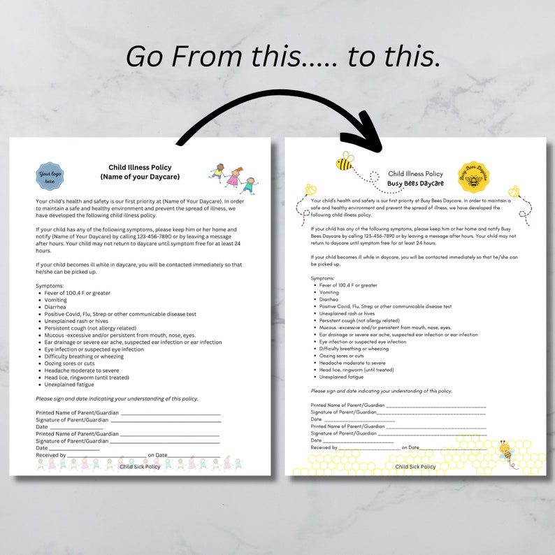 Daycare Sick Policy, Child Care Illness Policy, Sick Child Policy ...