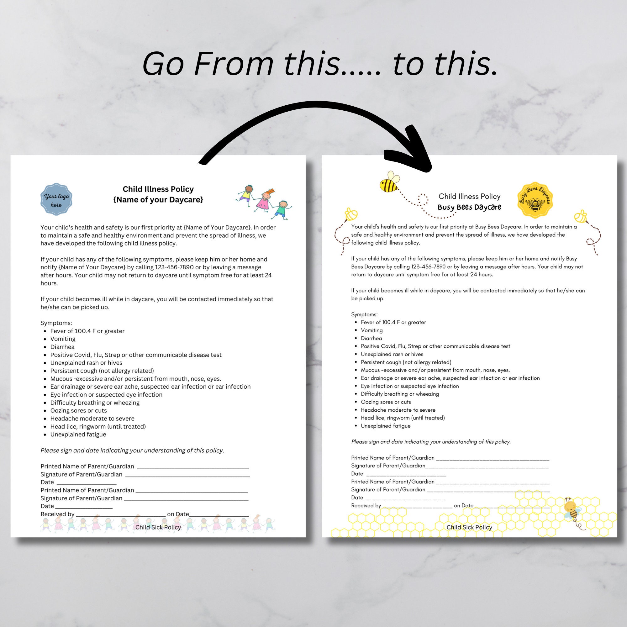 Daycare Sick Policy, Child Care Illness Policy, Sick Child Policy ...