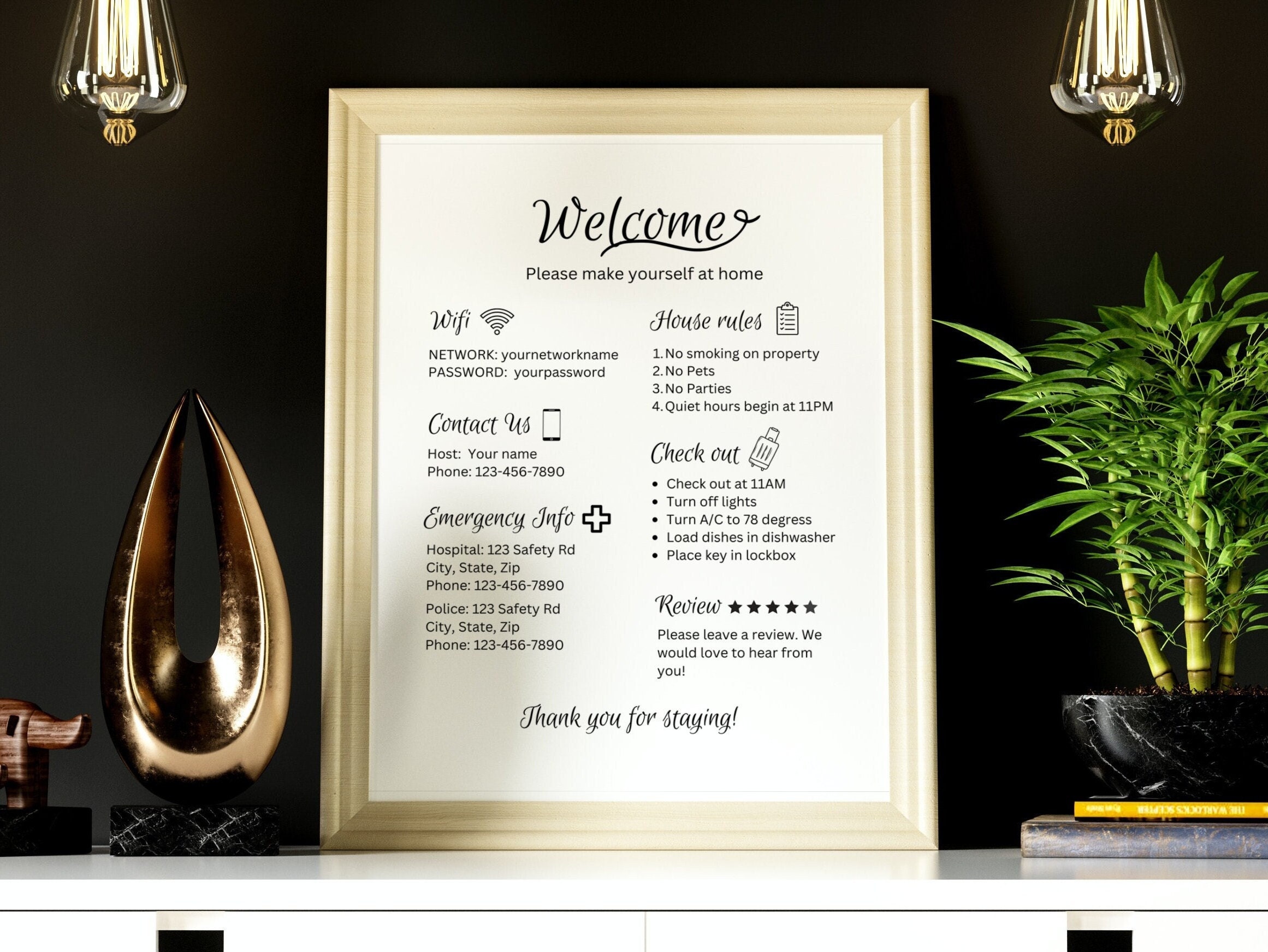 Editable Vacation Rental Sign, Wifi Info Sheet, Airbnb Welcome Sign ...