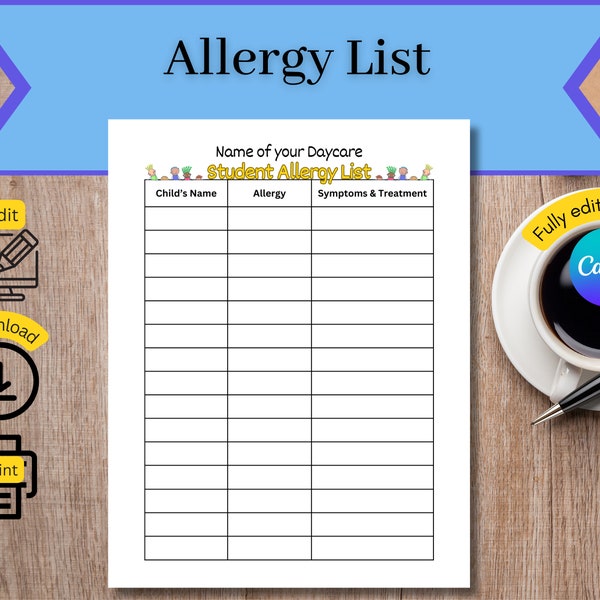 Classroom Allergy Template - Etsy