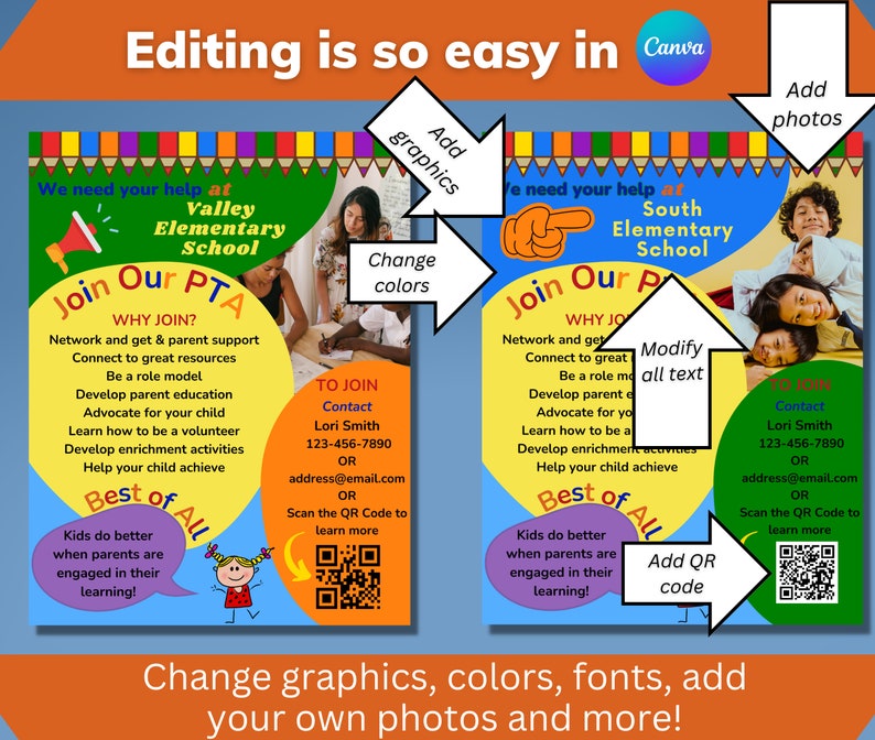 Editable PTA PTO Recruitment Flyer, Printable Handout With QR Code ...