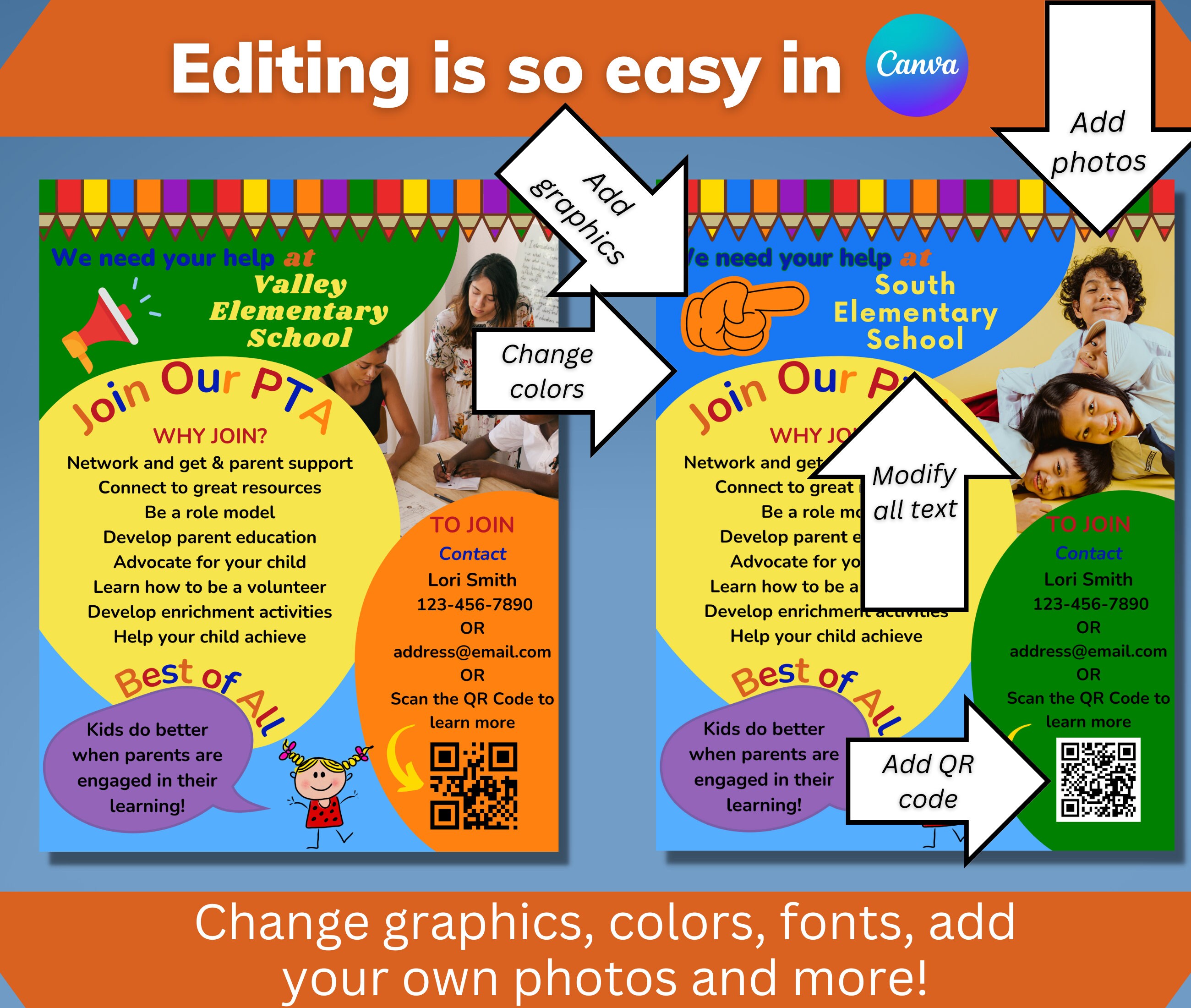 Editable PTA PTO Recruitment Flyer, Printable Handout With QR Code ...