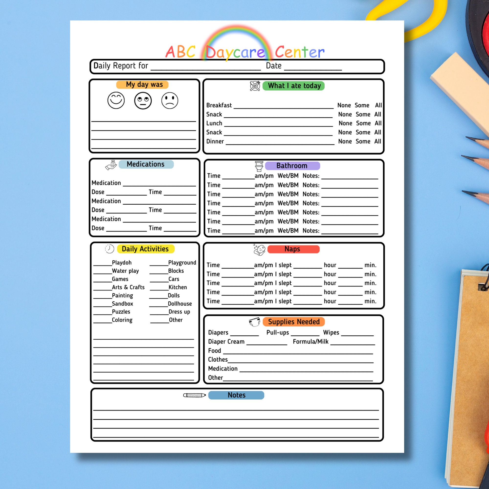 Daily Report for Childcare, Daycare, Preschool, Infants, Toddlers, Baby ...