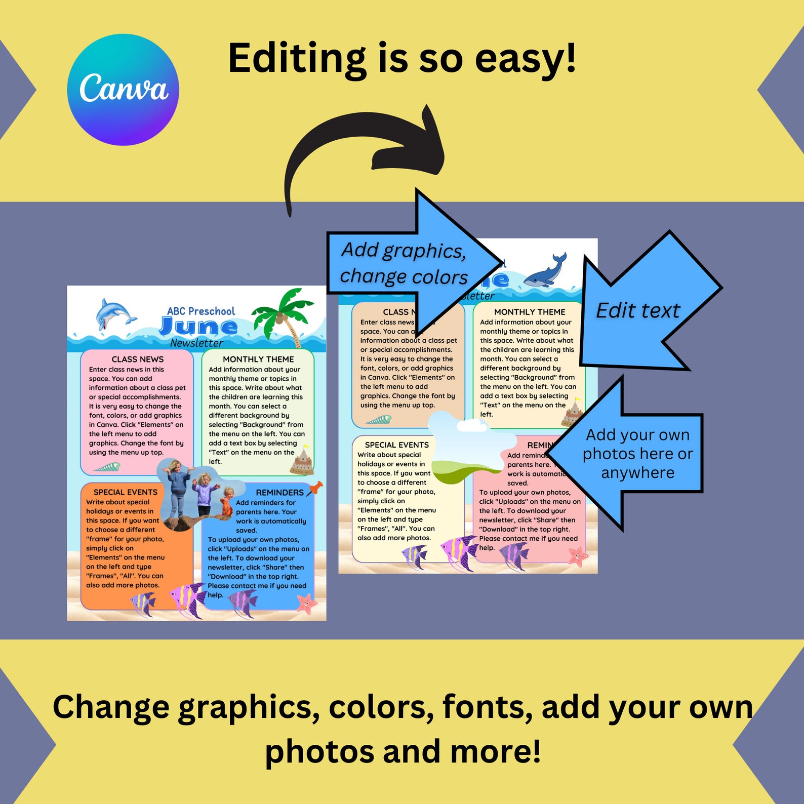 Editable June Classroom Newsletter Template: Canva, 8.5x11 (digital ...