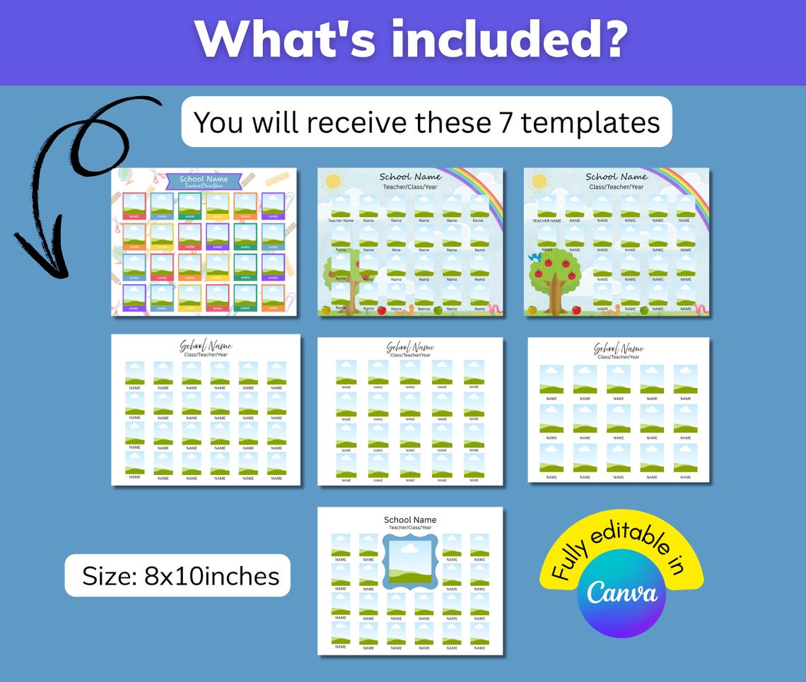 School Class Composite Template for CANVA, Kindergarten School Photo ...