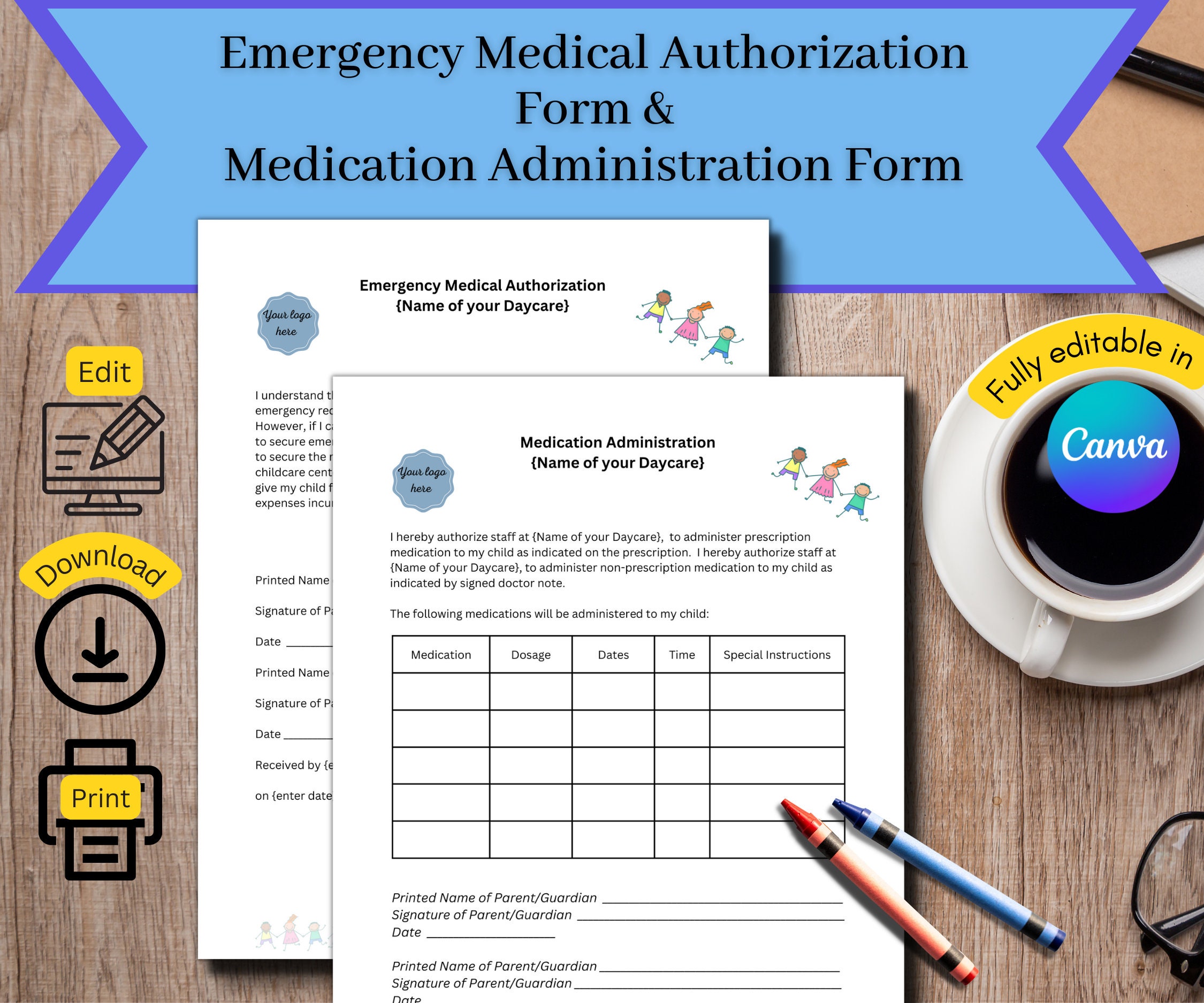 Medication Authorization Form, Medication Administration Form, Daycare ...