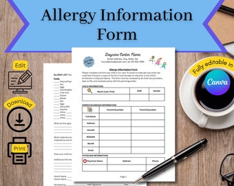 Allergy List Form, Child Allergy Form, Daycare Printable, Daycare ...