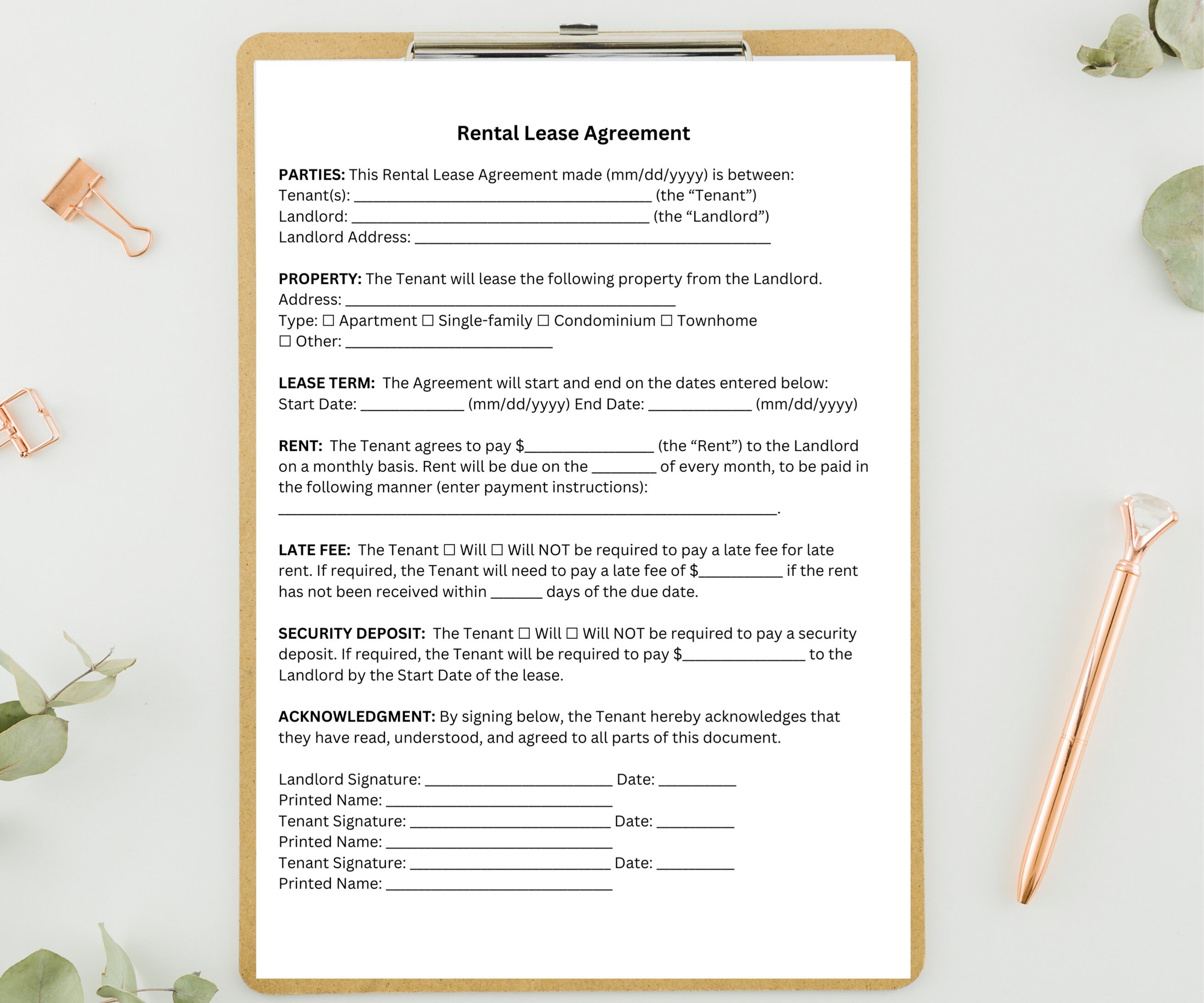 Editable Rental Agreement Template: Printable Lease Contract (canva) - Etsy