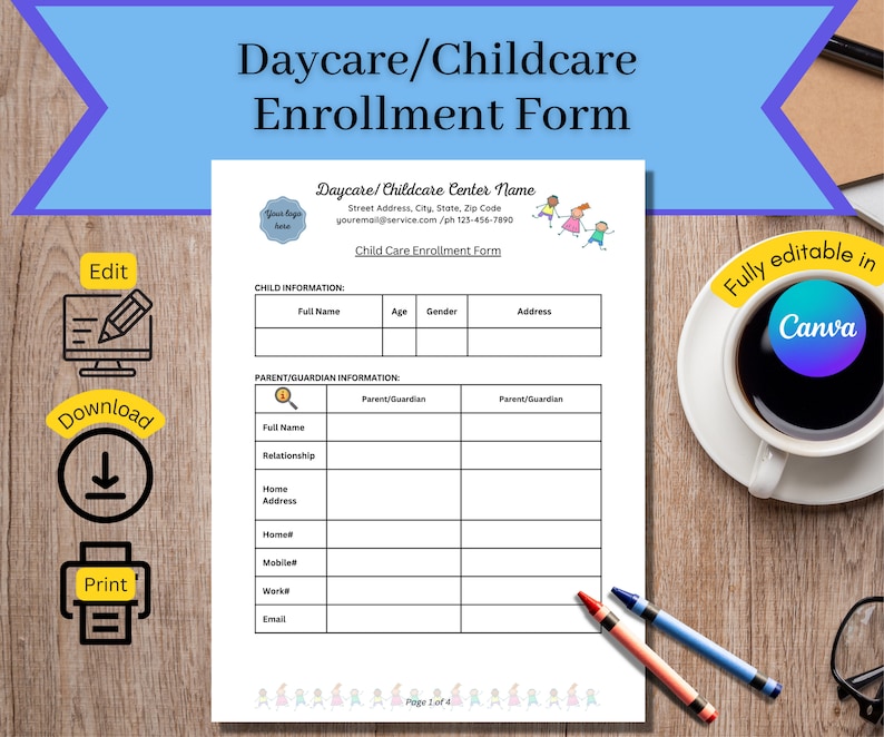 Daycare Enrollment Forms, Fully Editable, Child Care Enrollment Forms ...