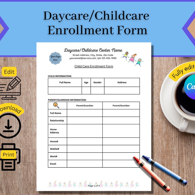 Daycare Enrollment Template - Etsy