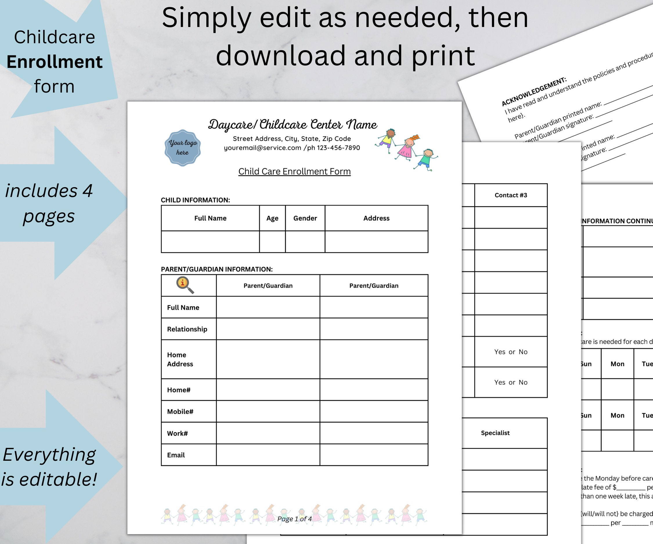 Daycare Forms Bundle, Printable Forms for Daycare, Childcare Forms ...