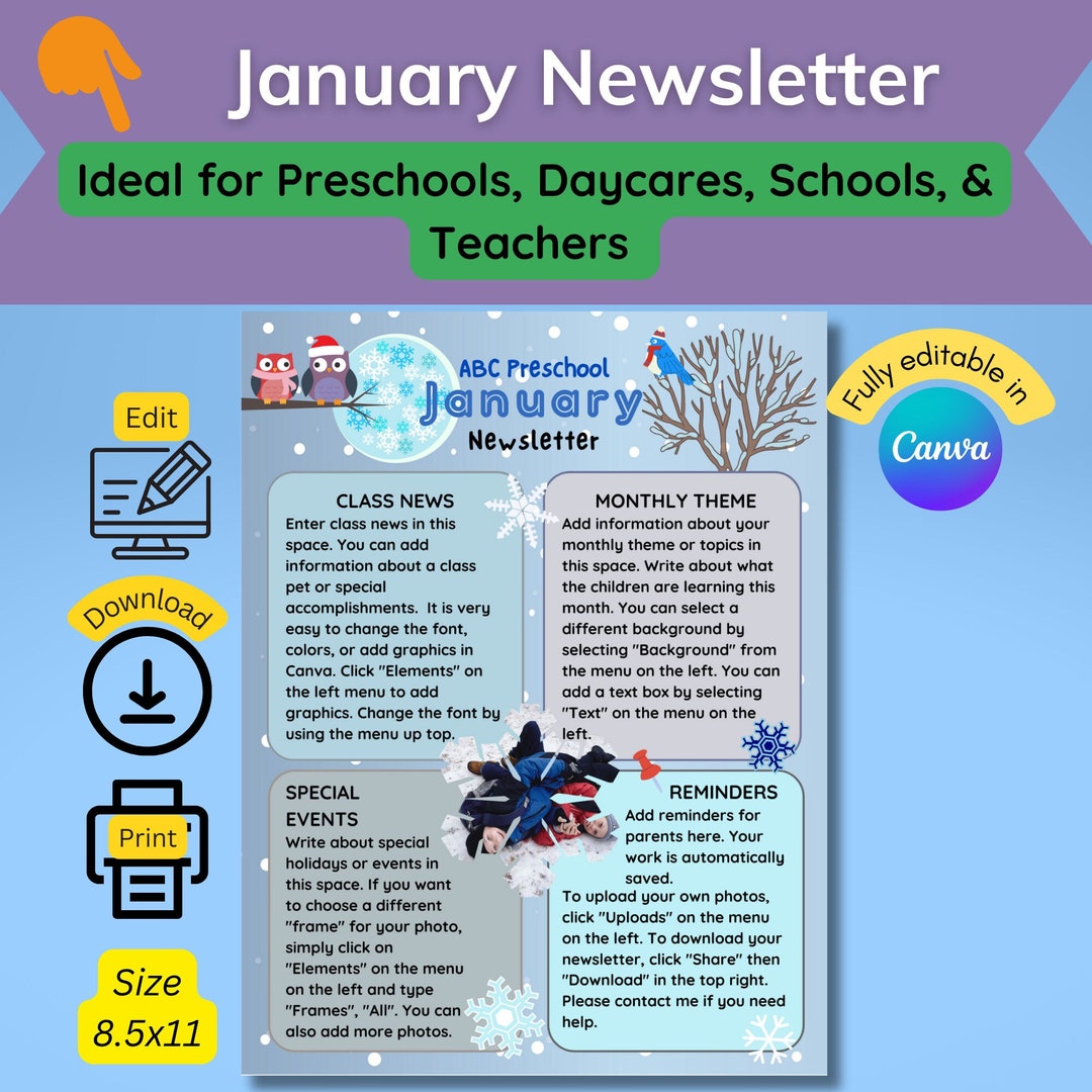January Newsletter, Classroom Newsletter Template, Monthly Newsletter ...