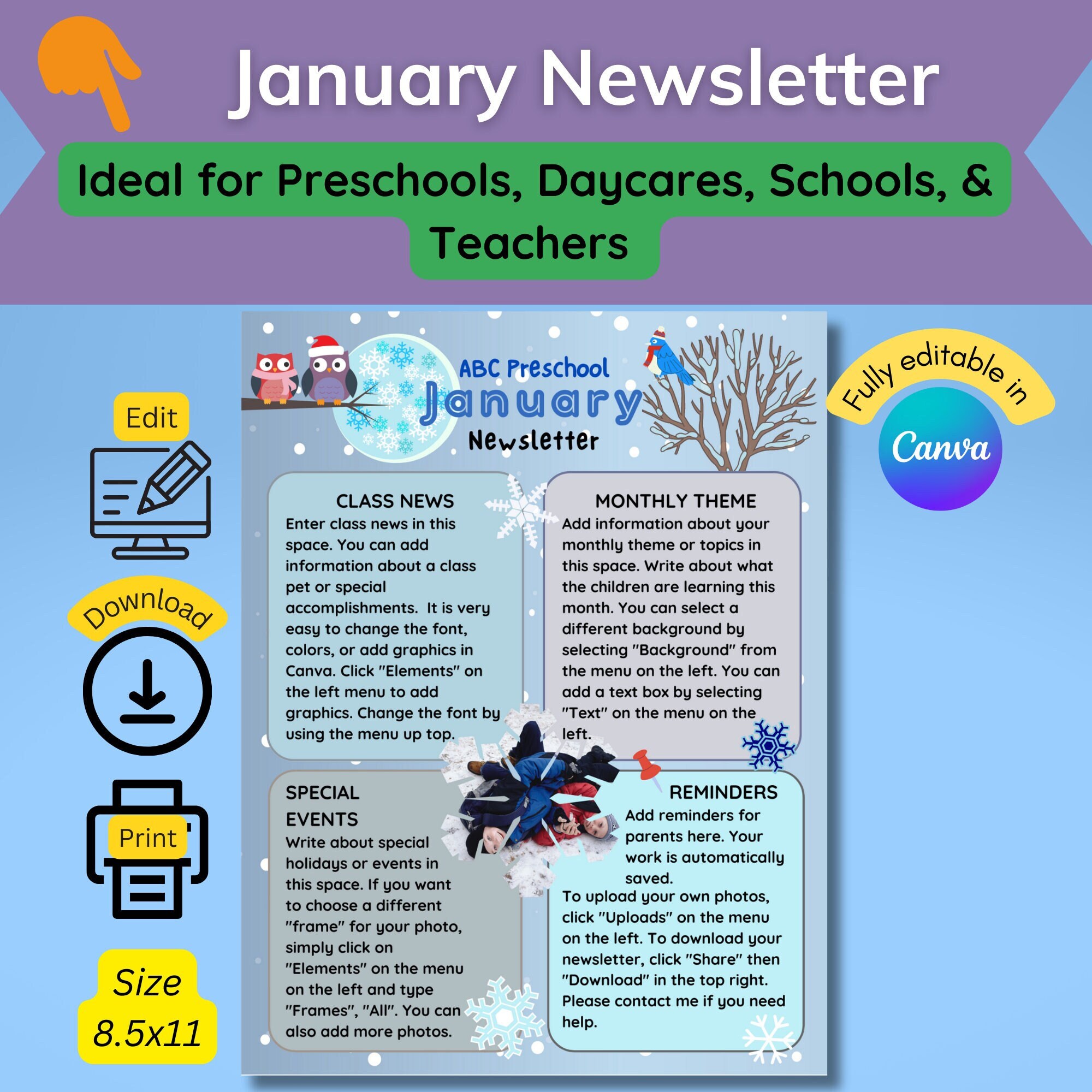 January Teacher Newsletter Template: Editable Winter Theme (CANVA ...
