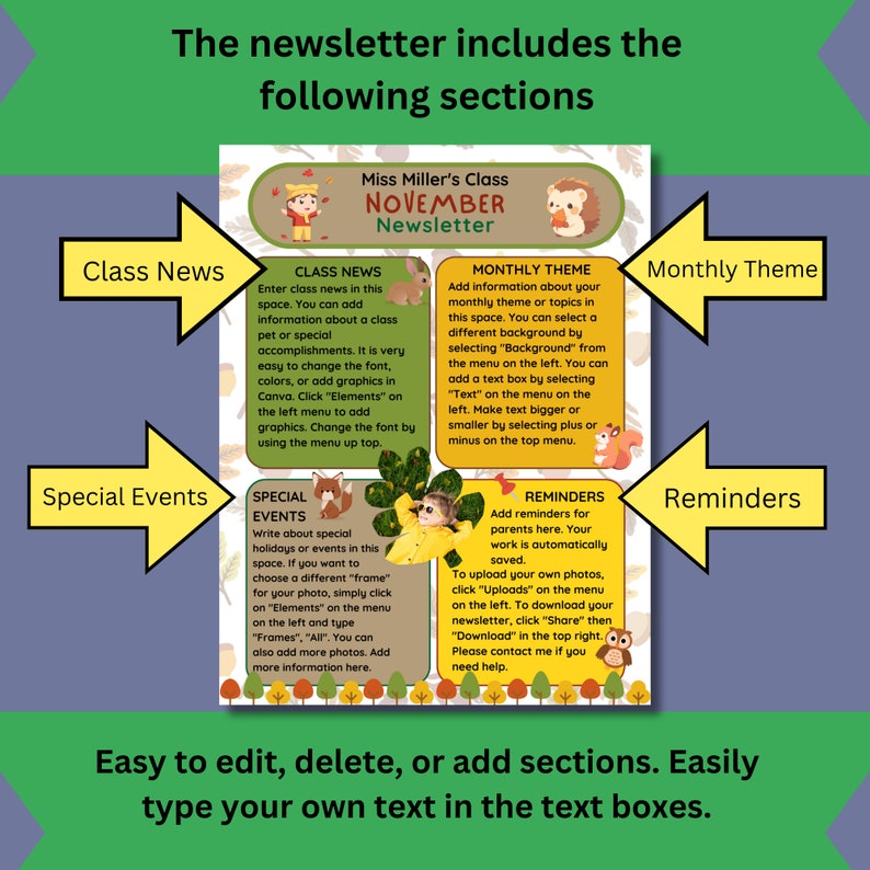 Editable Classroom Newsletter Template: Fall Theme (CANVA Digital ...