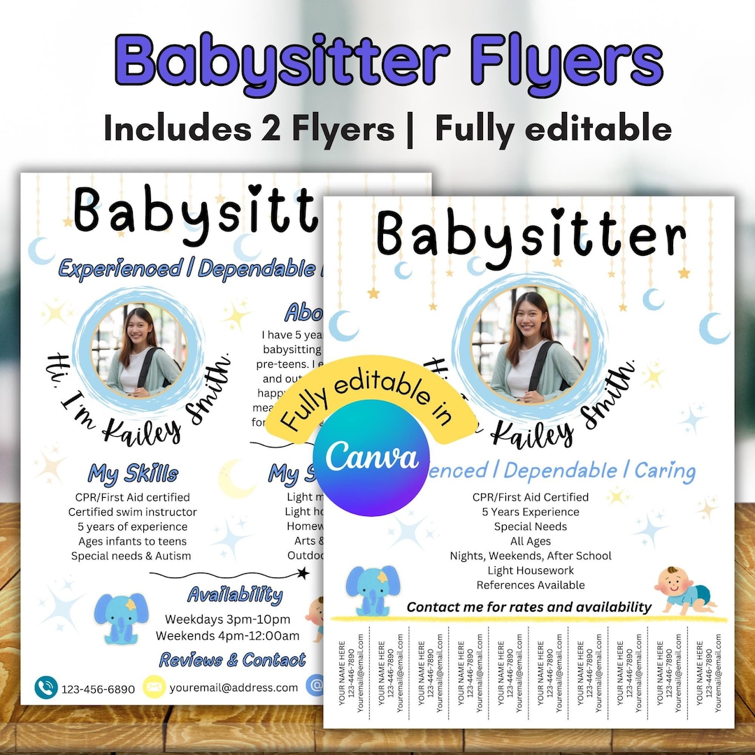 Babysitter Editable Business Canva Flyer, Babysitting Flyer, Editable ...