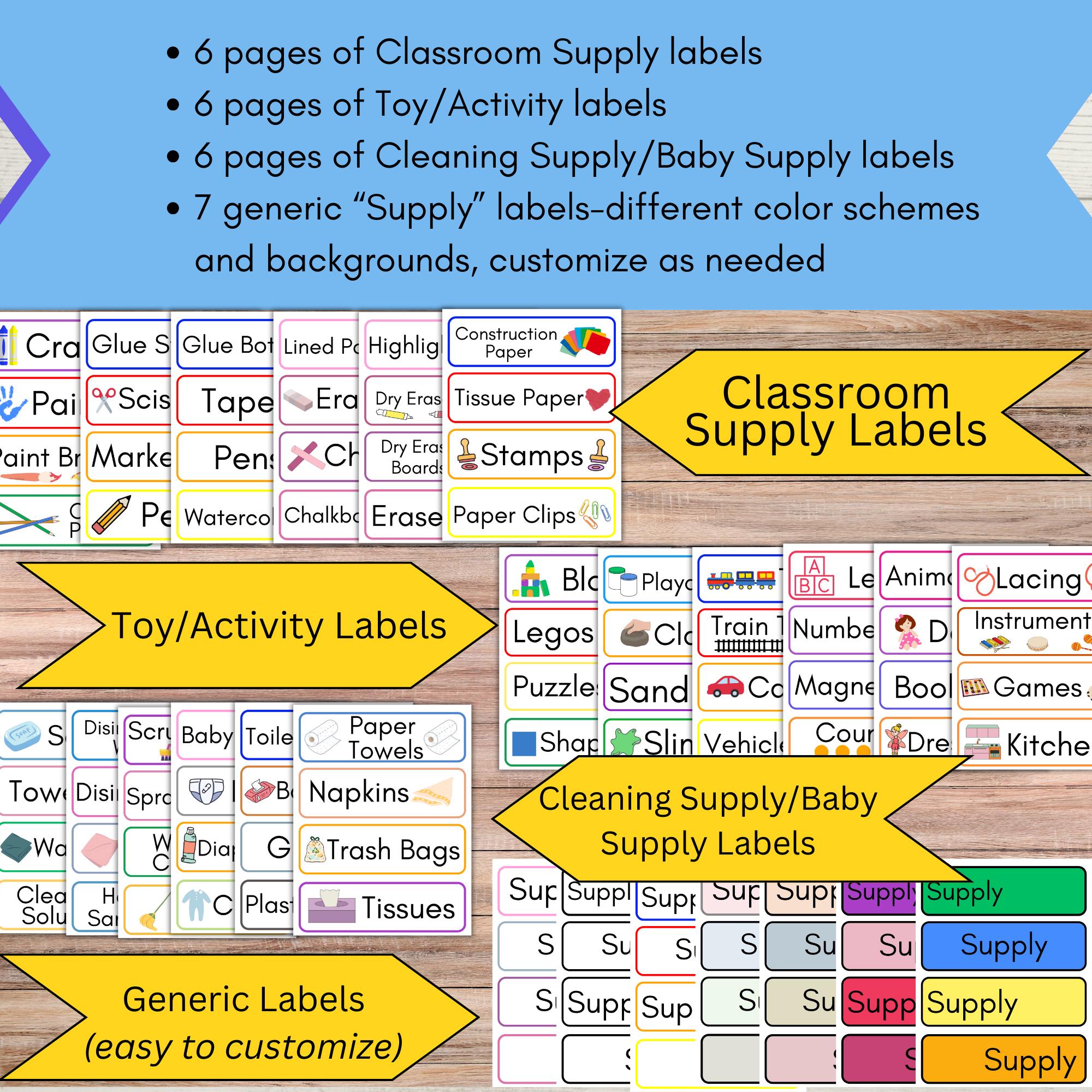 Classroom Supply Labels, Daycare Labels, Cleaning Labels, Toy Bin ...