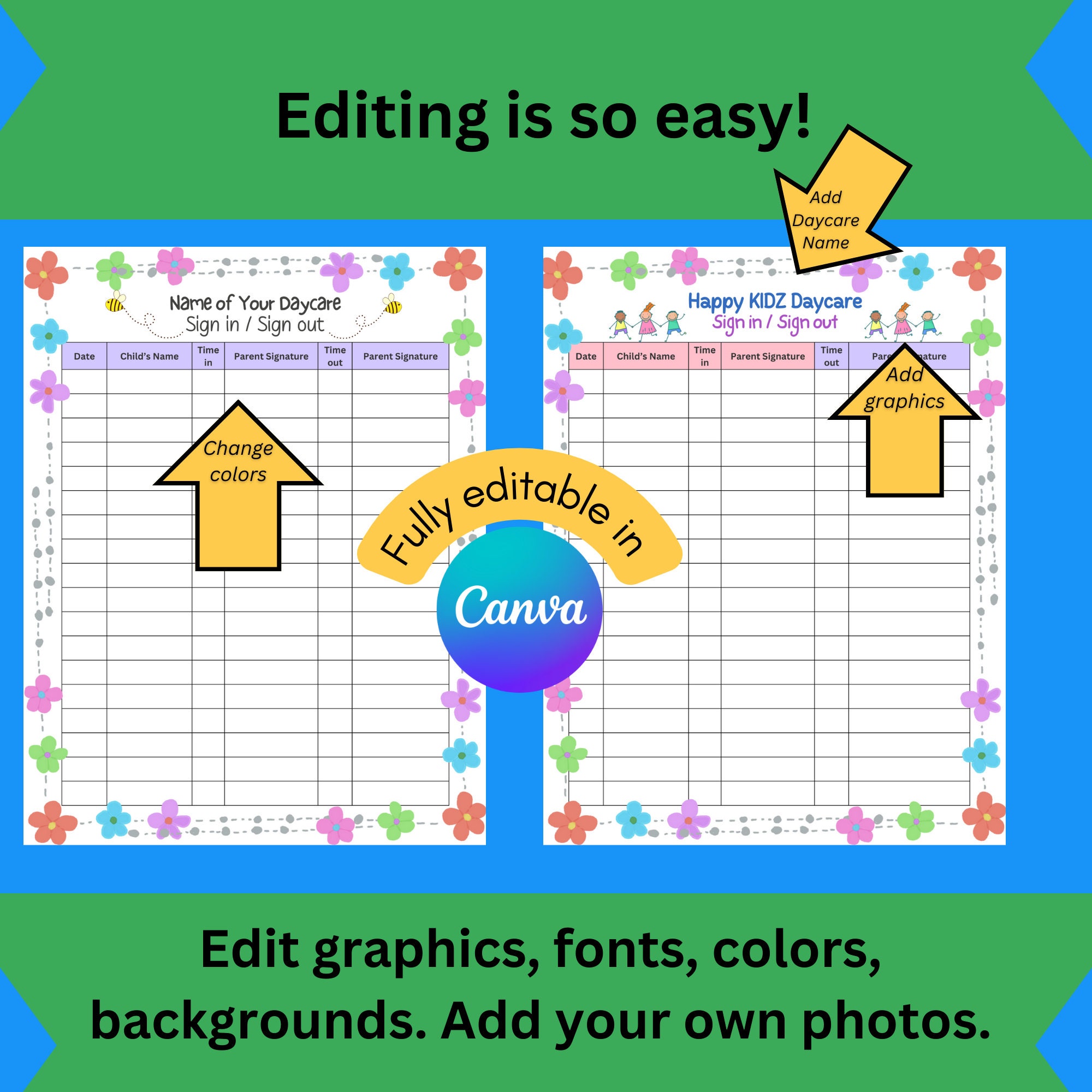 Colorful Sign in Sheet for Daycare, Preschool, Childcare, Home Daycare ...