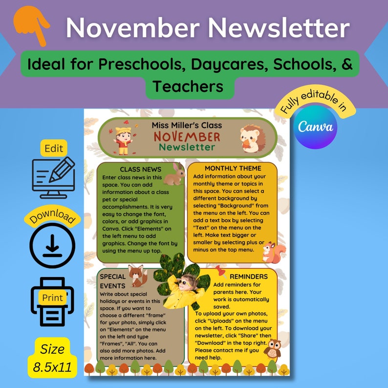 Editable Classroom Newsletter Template: Fall Theme (CANVA Digital ...