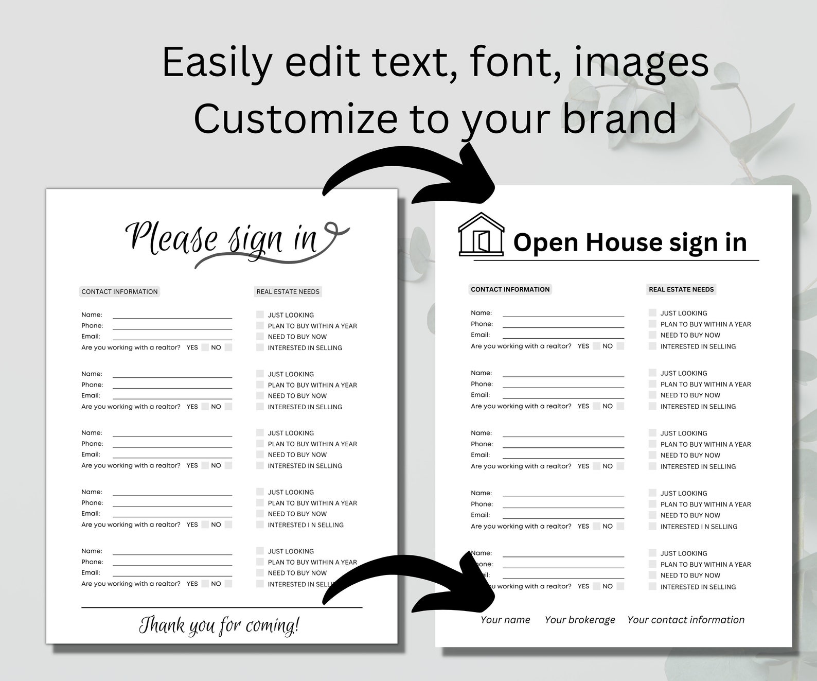 Editable Open House Sign-in Sheets | Real Estate Printable | Real ...