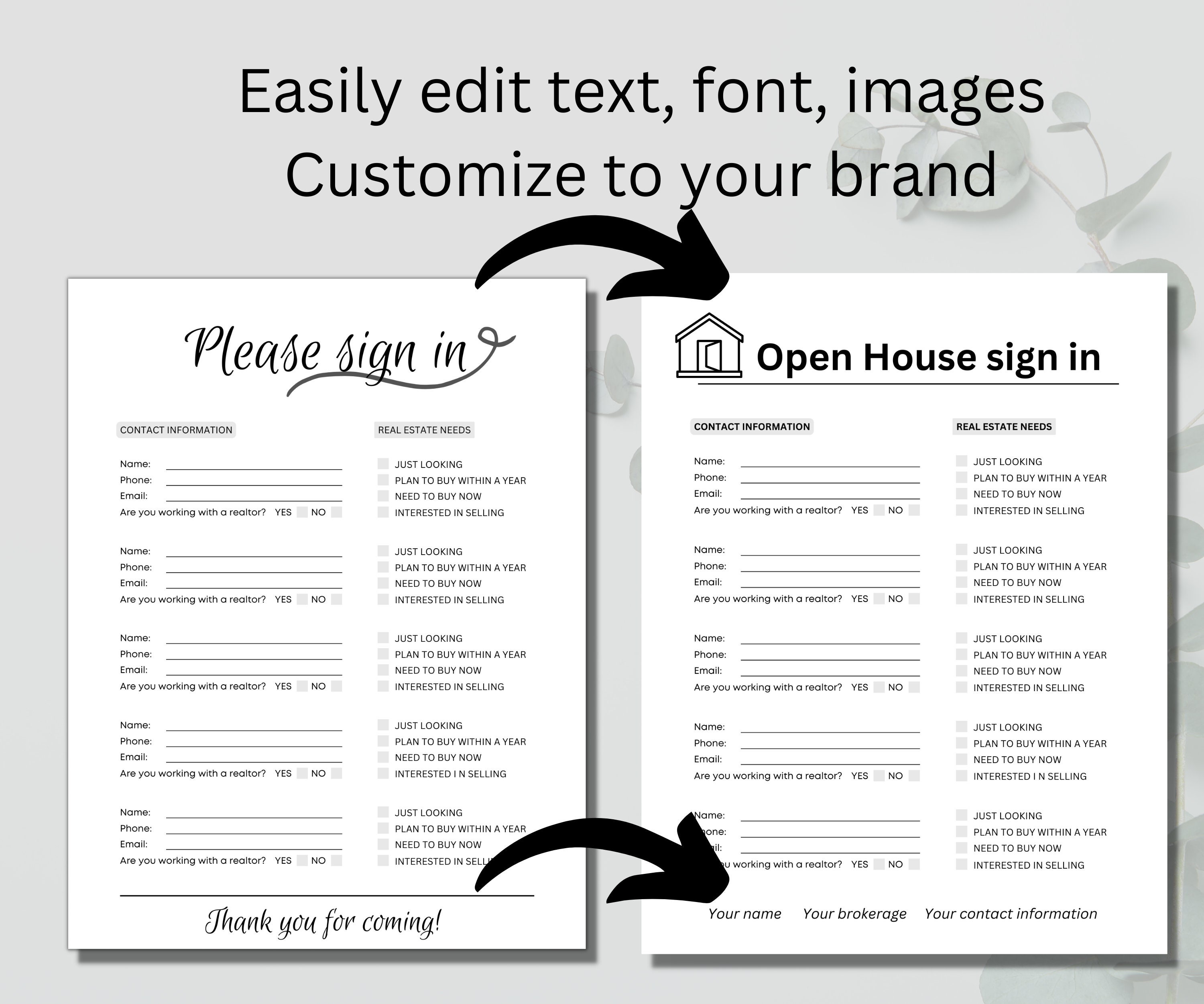 Editable Open House Sign-in Sheets | Real Estate Printable | Real ...