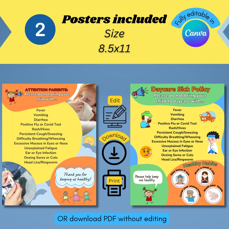 Daycare Sickness Posters, Sick Policy Posters, Daycare Sick Poster ...