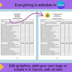 Daycare Staff Evaluation Form, Editable Employee Review, Preschool ...