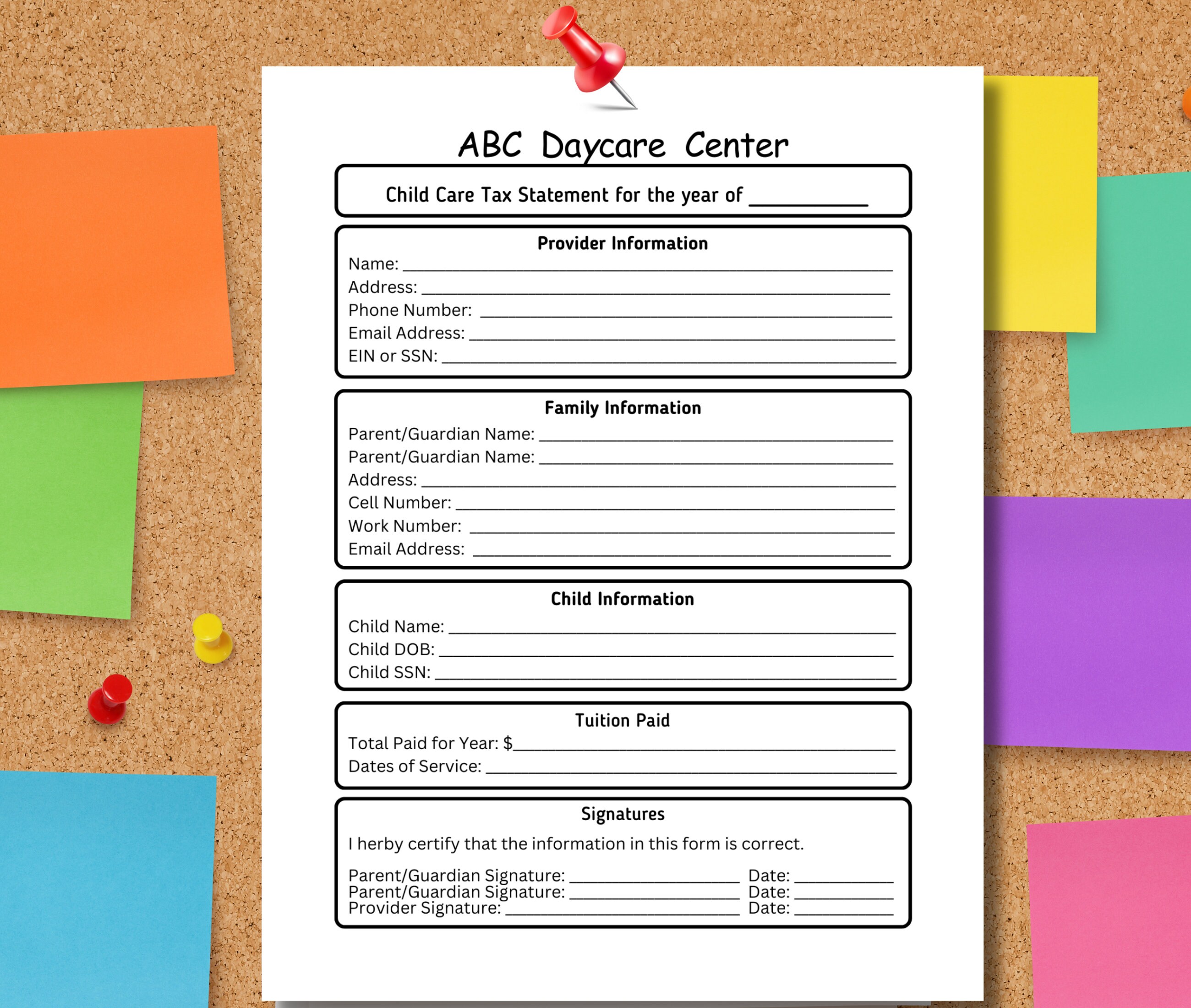 Tax Statement, Tuition Statement, Tax Form, Daycare Payment Receipt for ...
