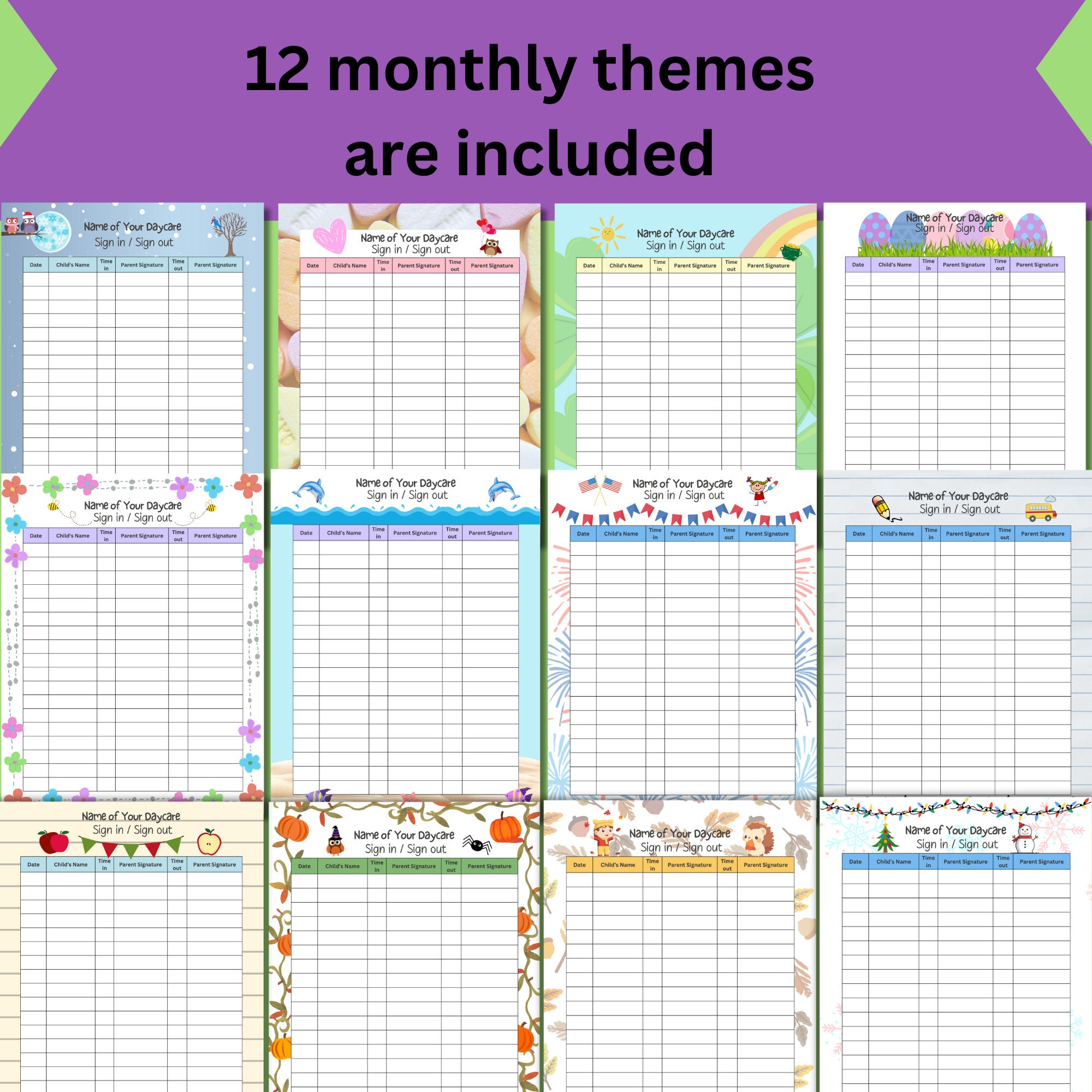 Colorful Sign in Sheet for Daycare, Preschool, Childcare, Home Daycare ...