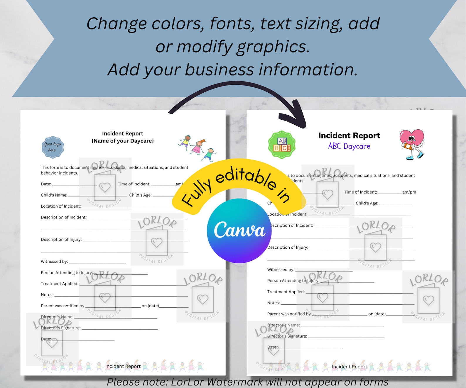 Daycare Incident Report, Incident Report, Boo Boo Report, Accident ...