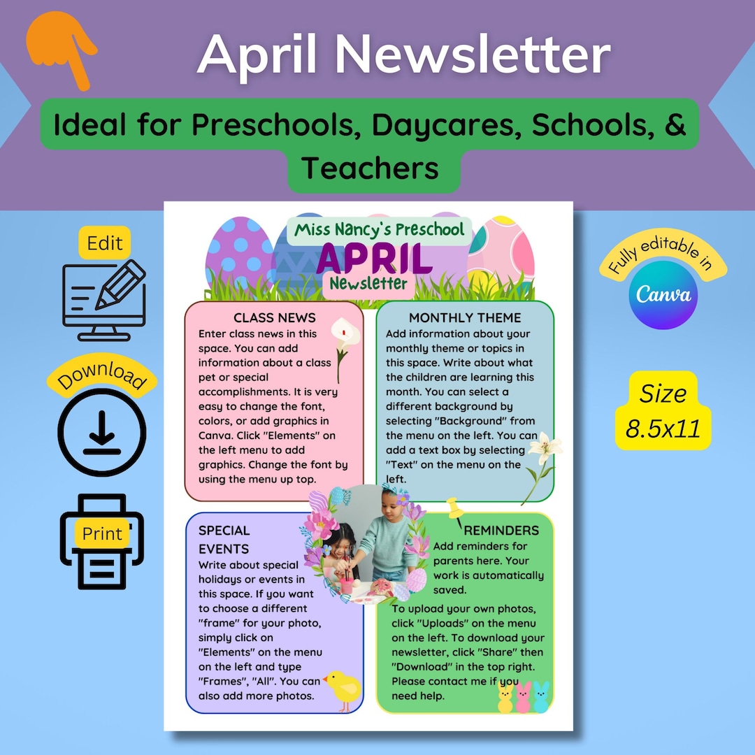 Editable Classroom Newsletter Template: April, Weekly (canva Digital ...