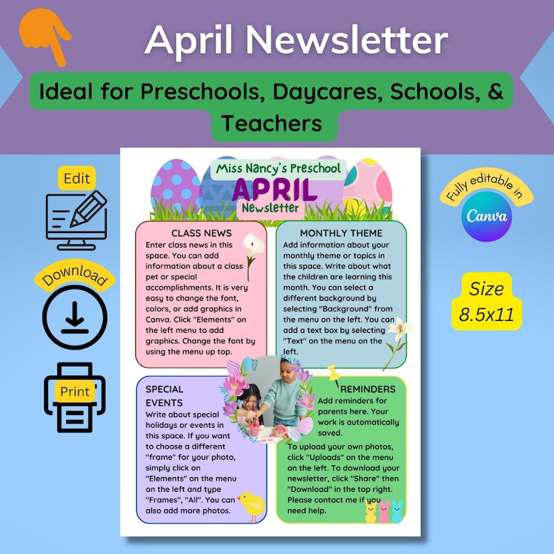 Editable Classroom Newsletter Template: April, Weekly (canva Digital ...