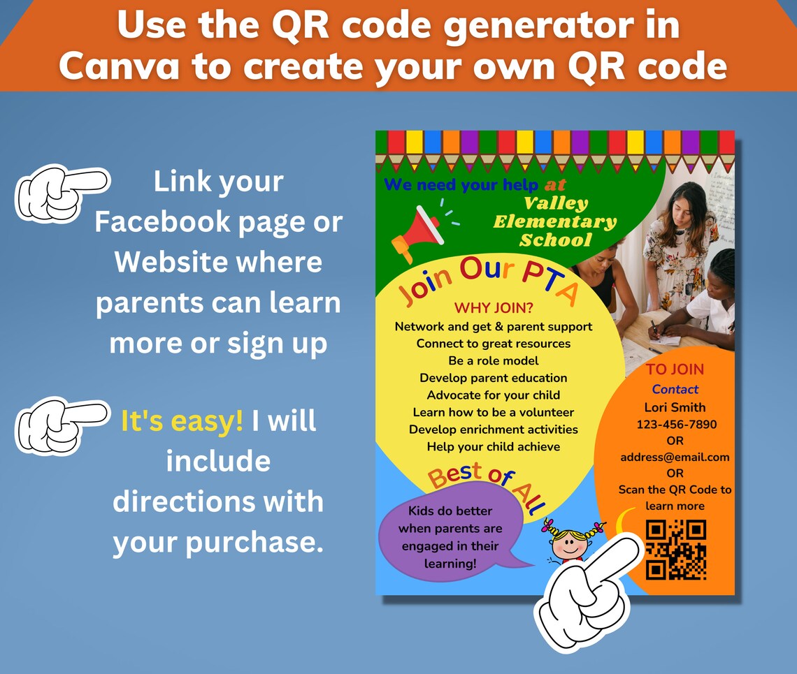 Editable PTA PTO Recruitment Flyer, Printable Handout With QR Code ...