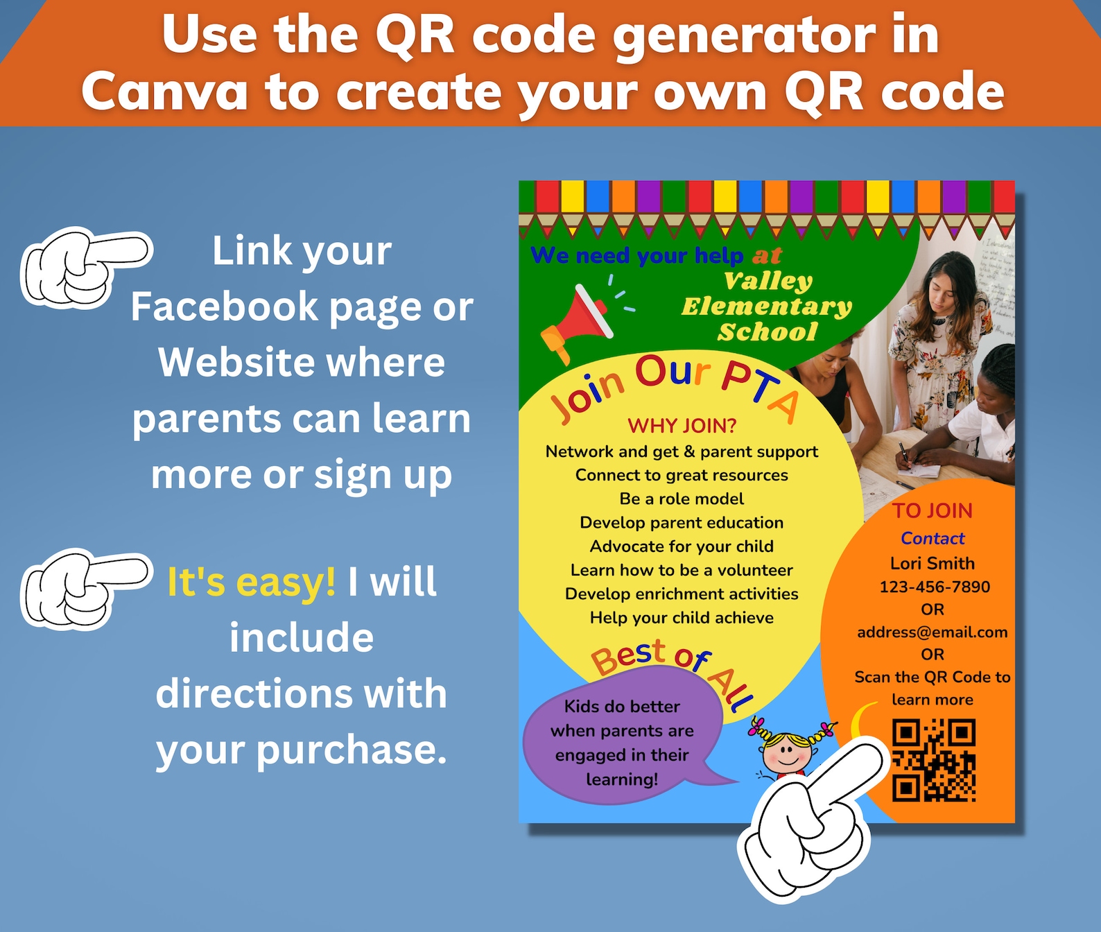 Editable PTA PTO Recruitment Flyer, Printable Handout With QR Code ...