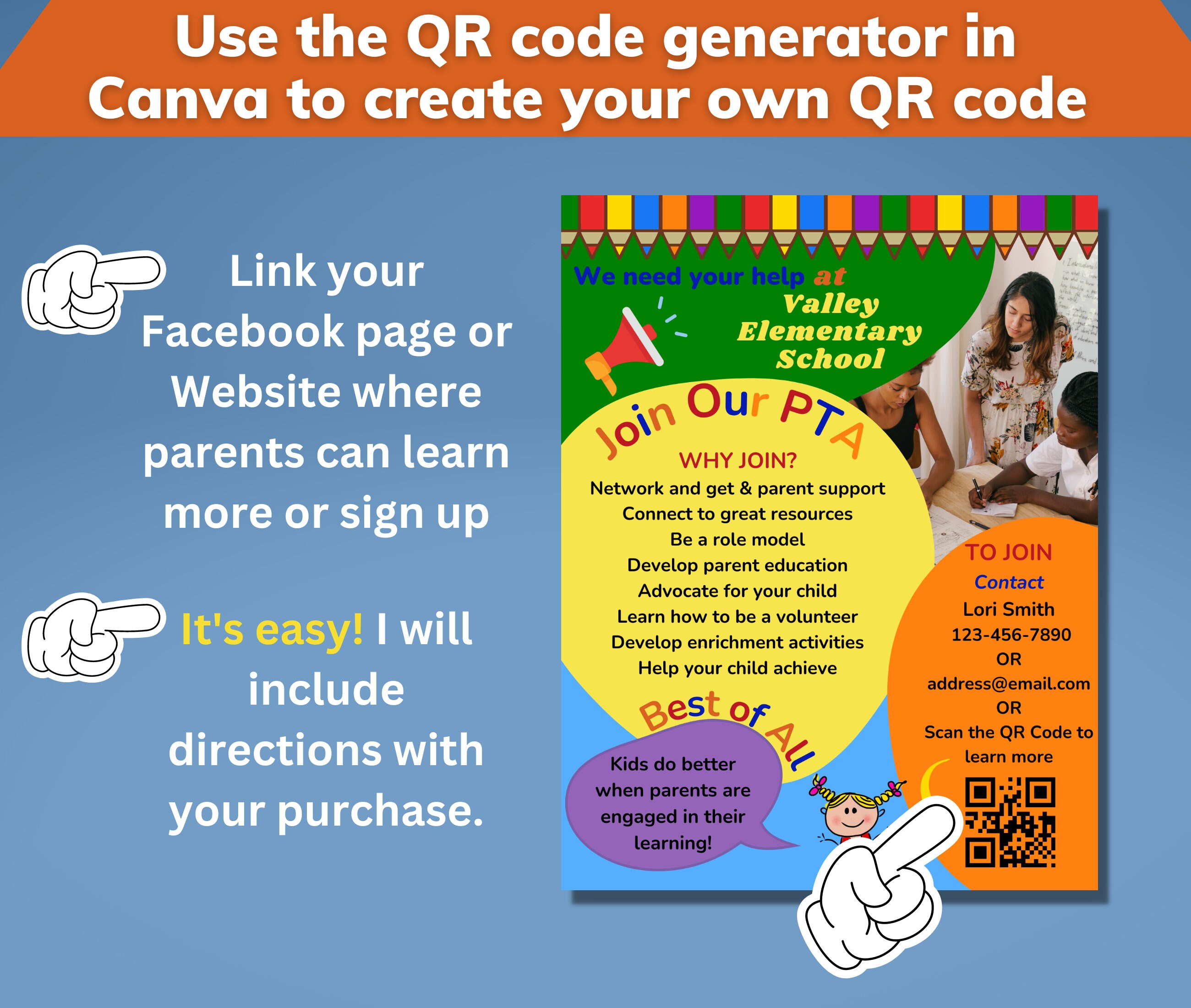 Editable PTA PTO Recruitment Flyer, Printable Handout With QR Code ...