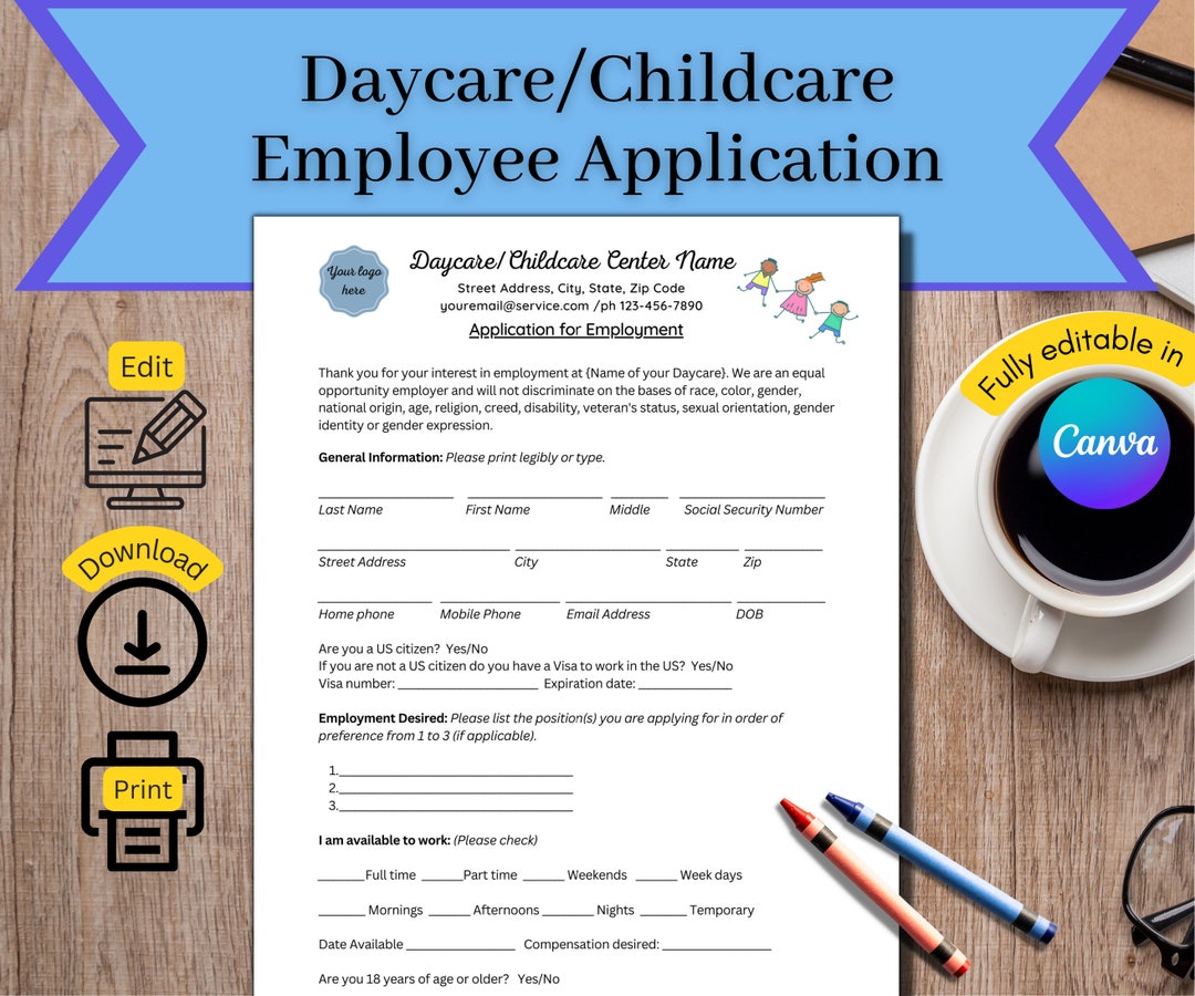 Daycare Employee Application, Daycare Forms, in Home Daycare, Start a ...
