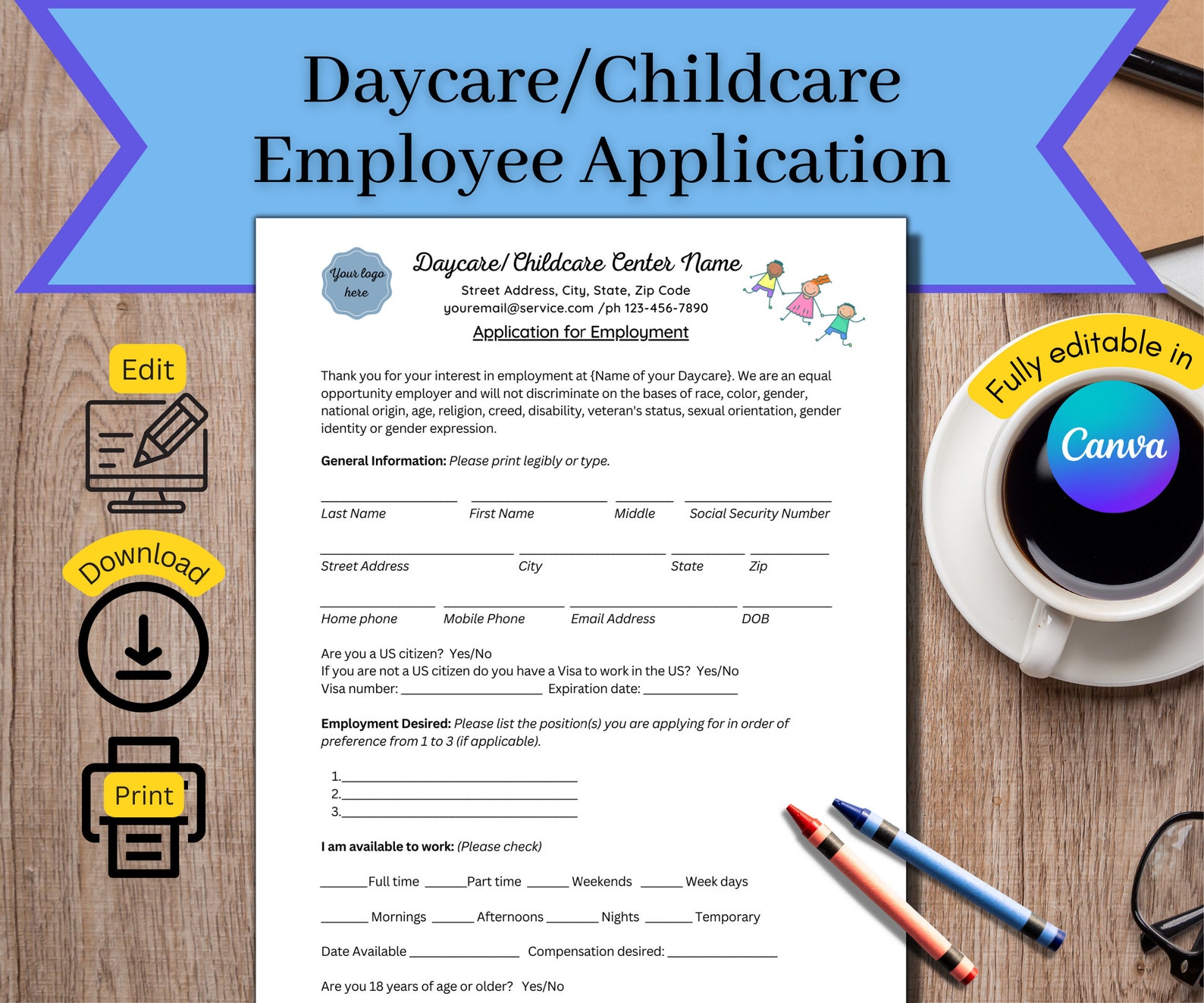 Daycare Employee Application, Daycare Forms, in Home Daycare, Start a ...