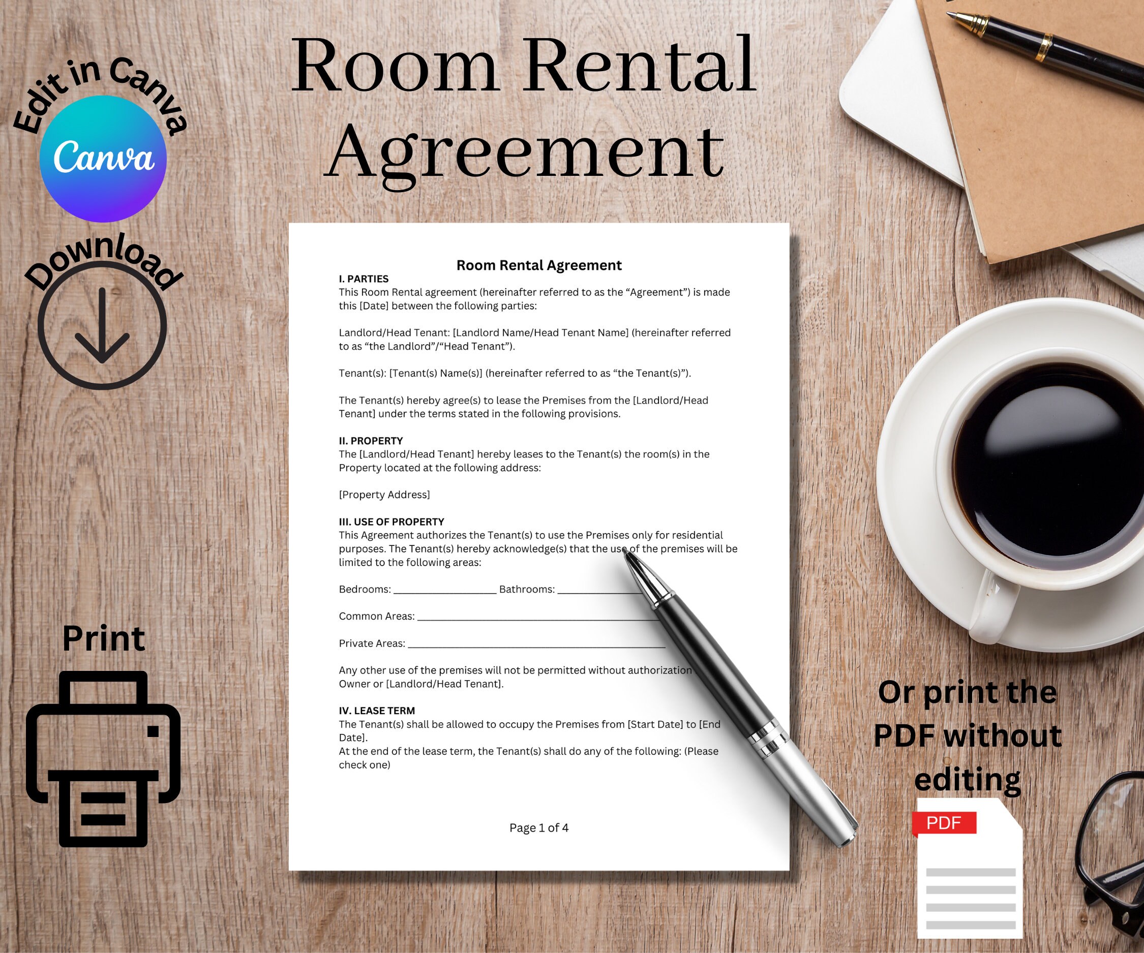 Room Rental Agreement, Simple Lease Agreement, Lease Agreement, Rent ...