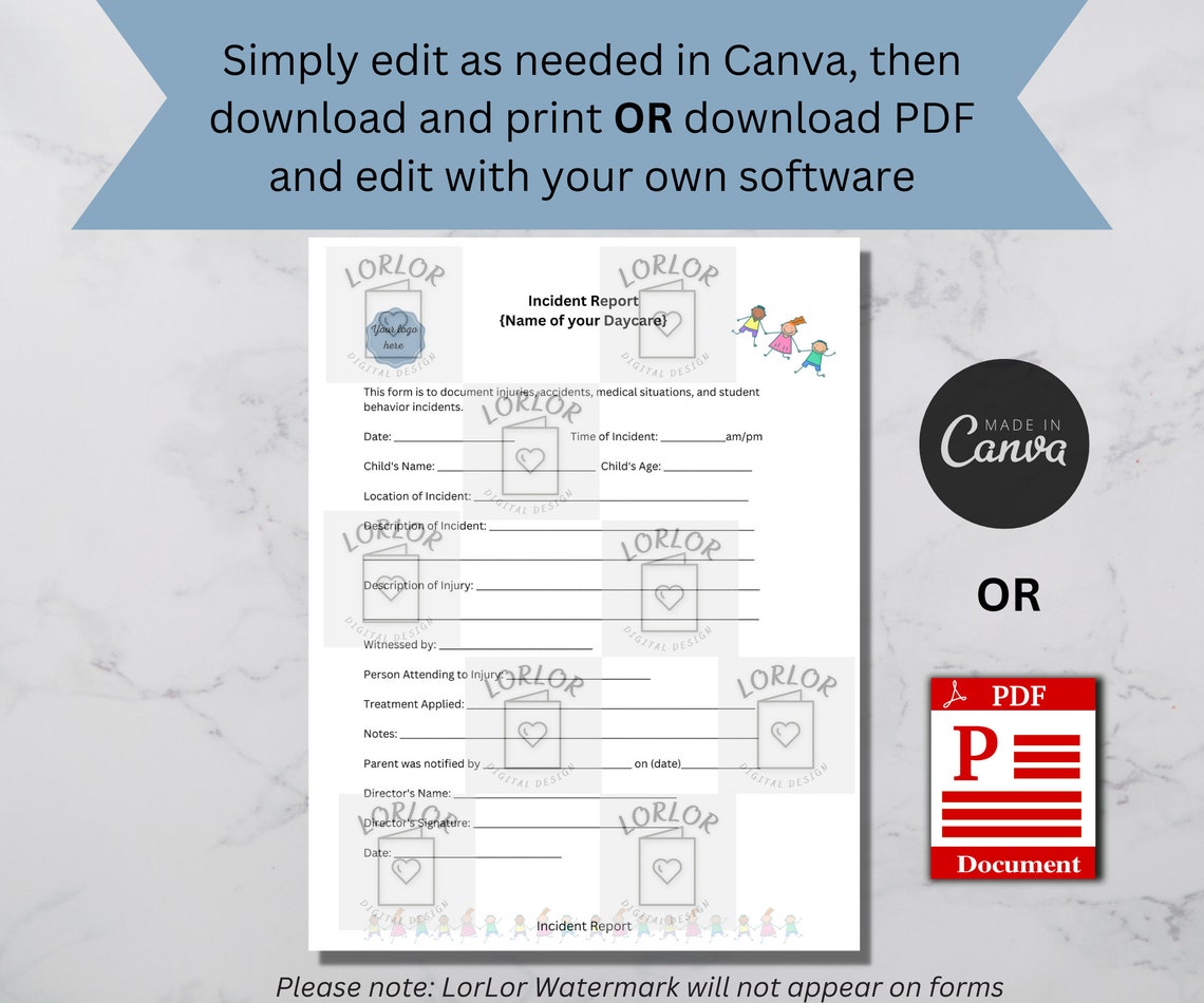 Daycare Incident Report, Incident Report, Boo Boo Report, Accident ...