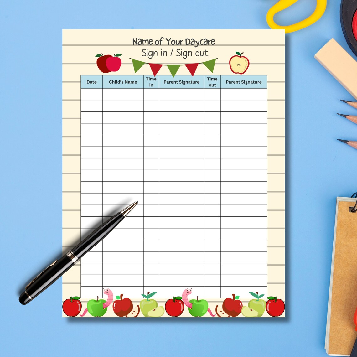 Colorful Sign in Sheet for Daycare, Preschool, Childcare, Home Daycare ...