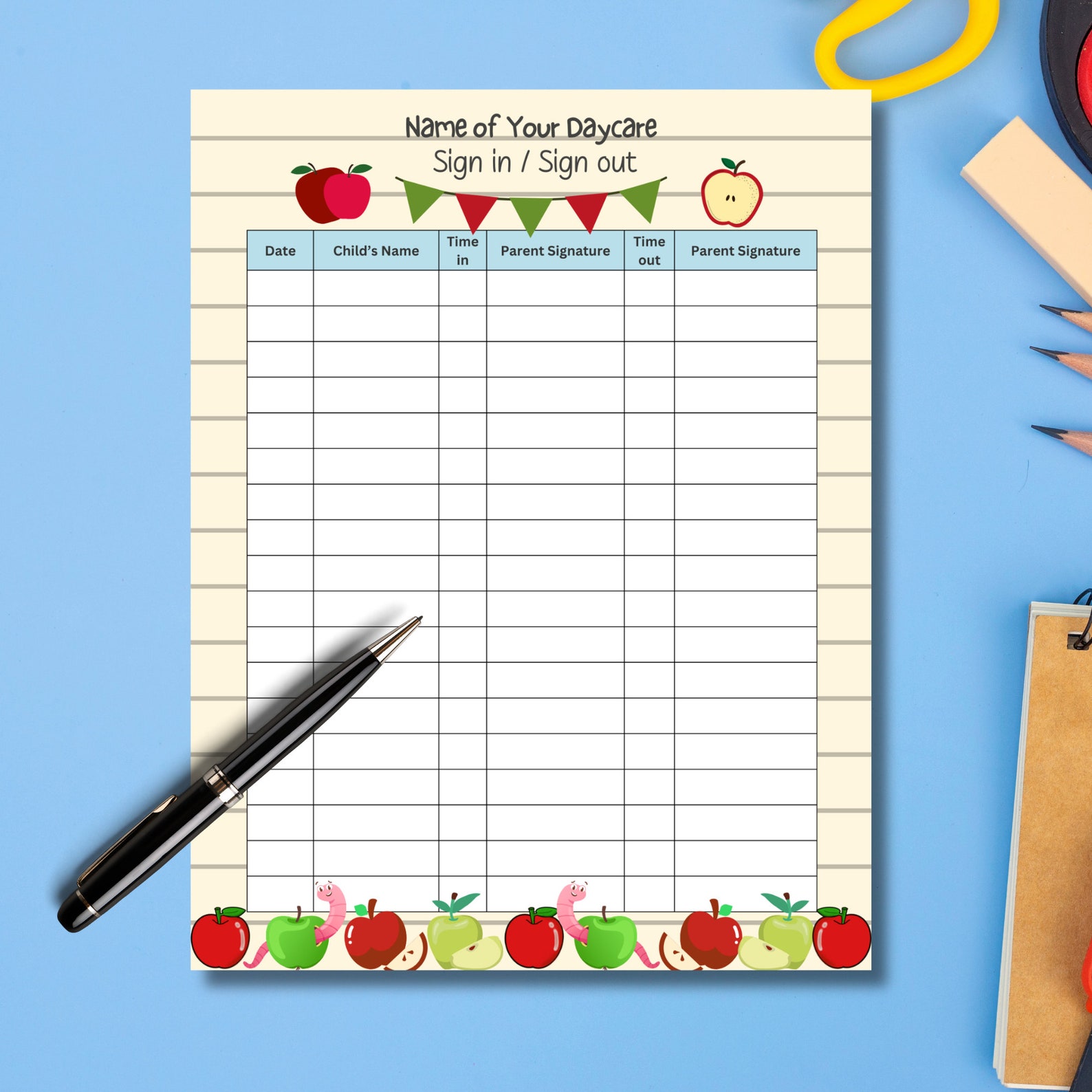 Colorful Sign in Sheet for Daycare, Preschool, Childcare, Home Daycare ...