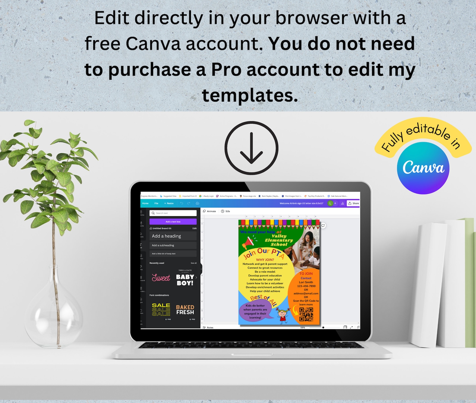 Editable PTA PTO Recruitment Flyer, Printable Handout With QR Code ...